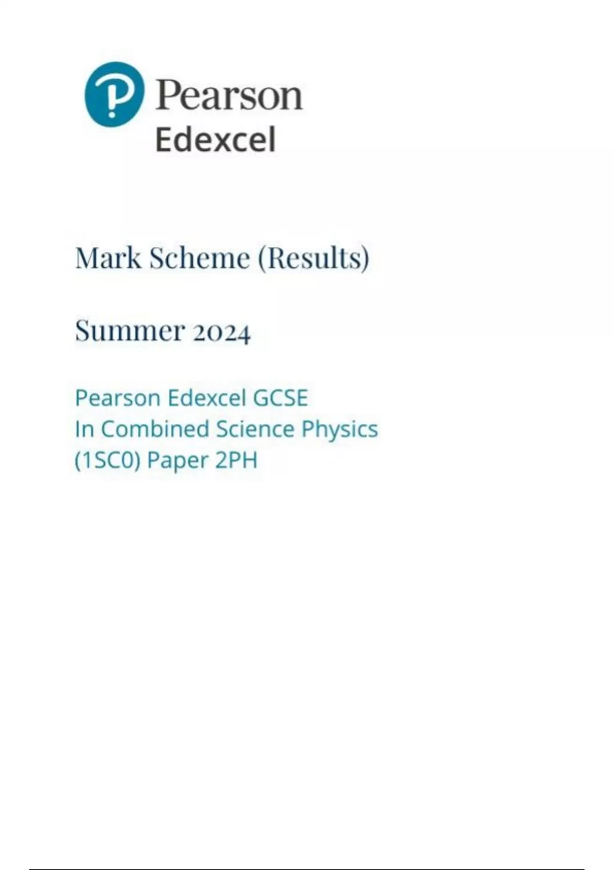 Pearson Edexcel GCSE In Combined Science Physics (1SC0) Paper 2PH mark ...