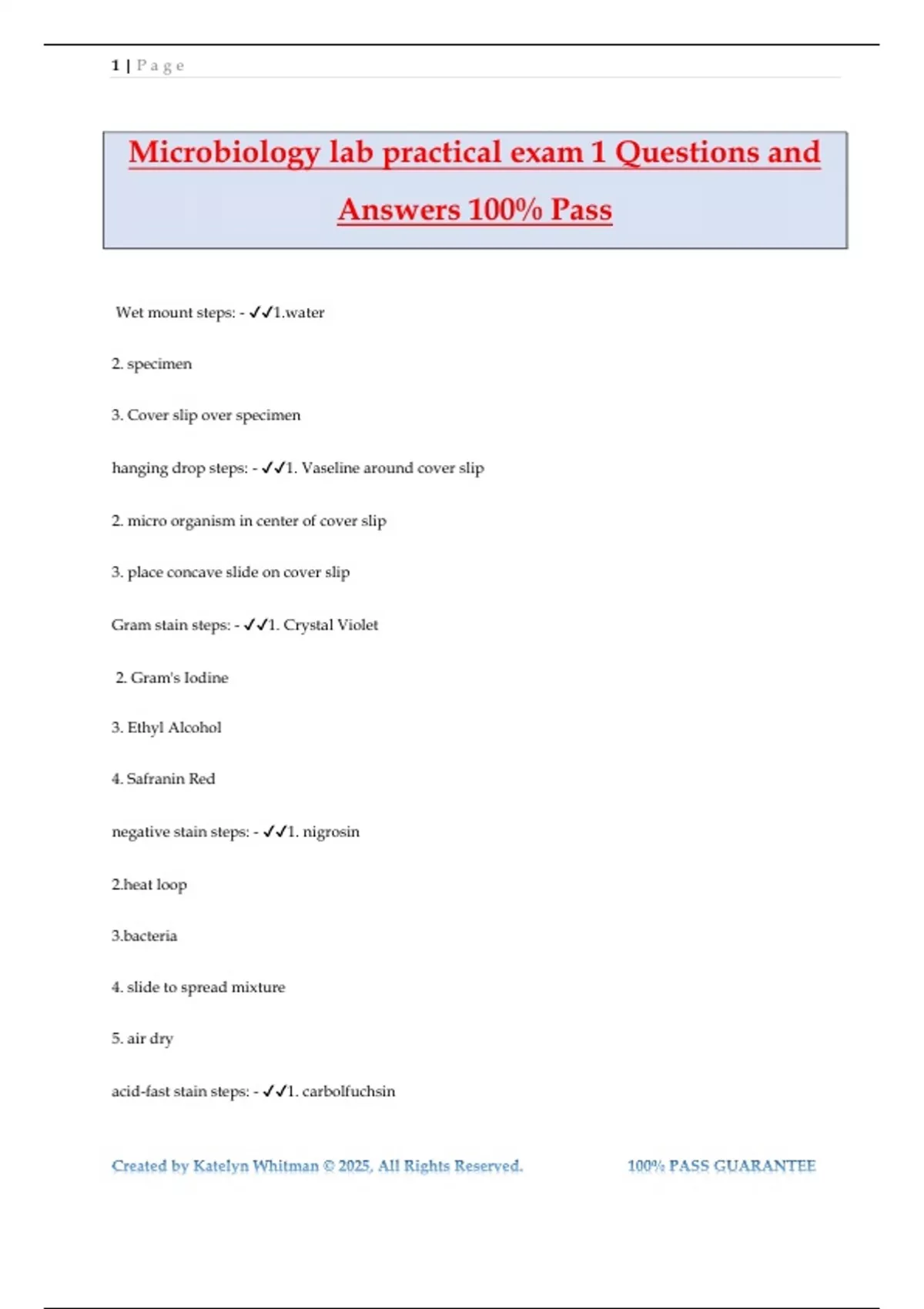 Microbiology lab practical exam 1 Questions and Answers 100% Pass - Microbiology Lab - Stuvia US