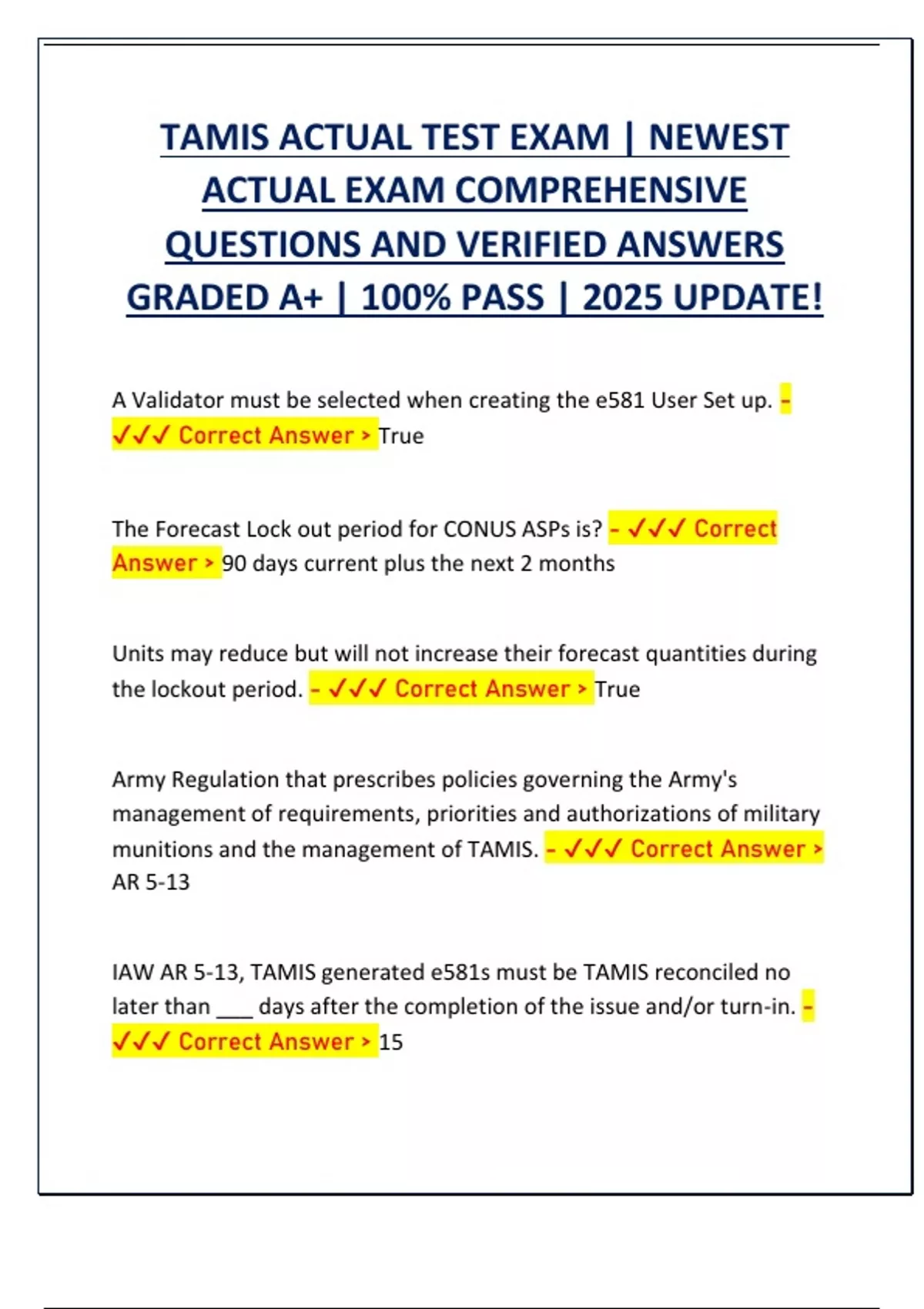 TAMIS ACTUAL TEST EXAM | NEWEST ACTUAL EXAM COMPREHENSIVE QUESTIONS AND ...