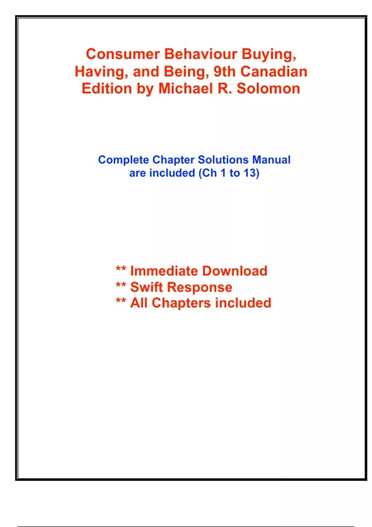Solutions for Consumer Behaviour Buying, Having, and Being, 9th ...
