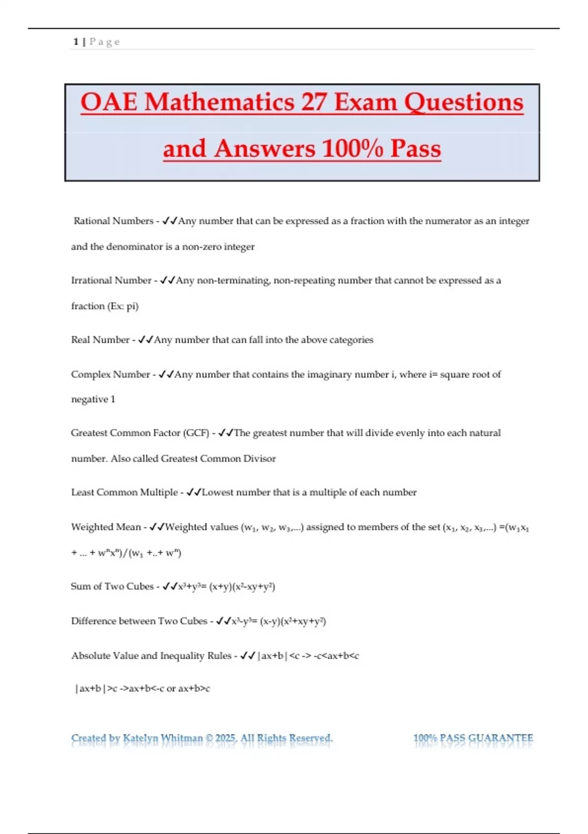 OAE Mathematics 27 Exam Questions and Answers 100% Pass - OAE - Stuvia US