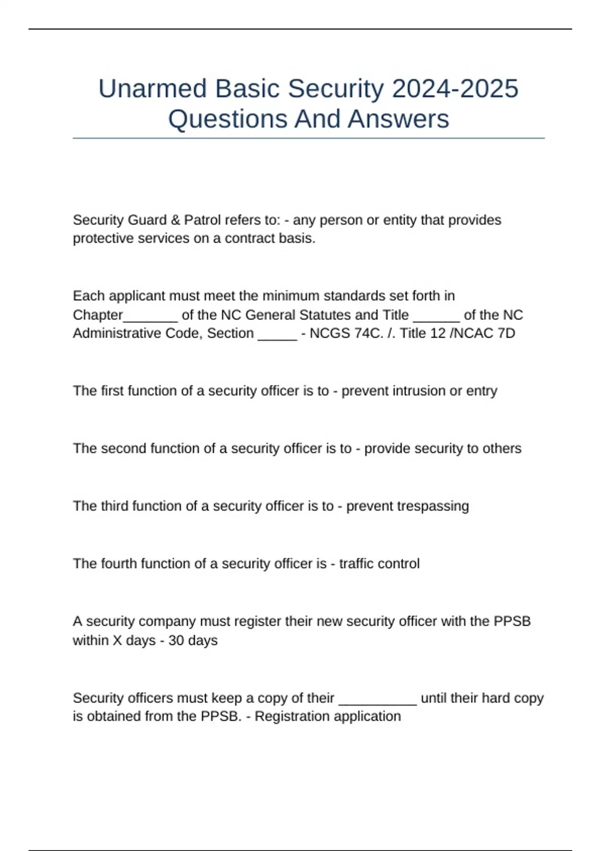 Unarmed Basic Security Questions And Answers - STEM - Stuvia US