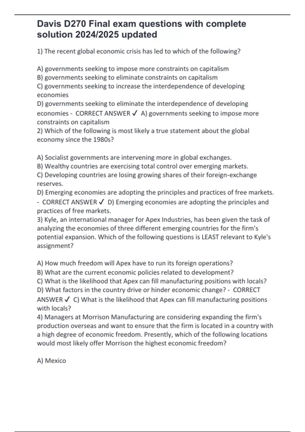 Davis D270 Final exam questions with complete solution 2024/2025 updated - D270 - Stuvia UK
