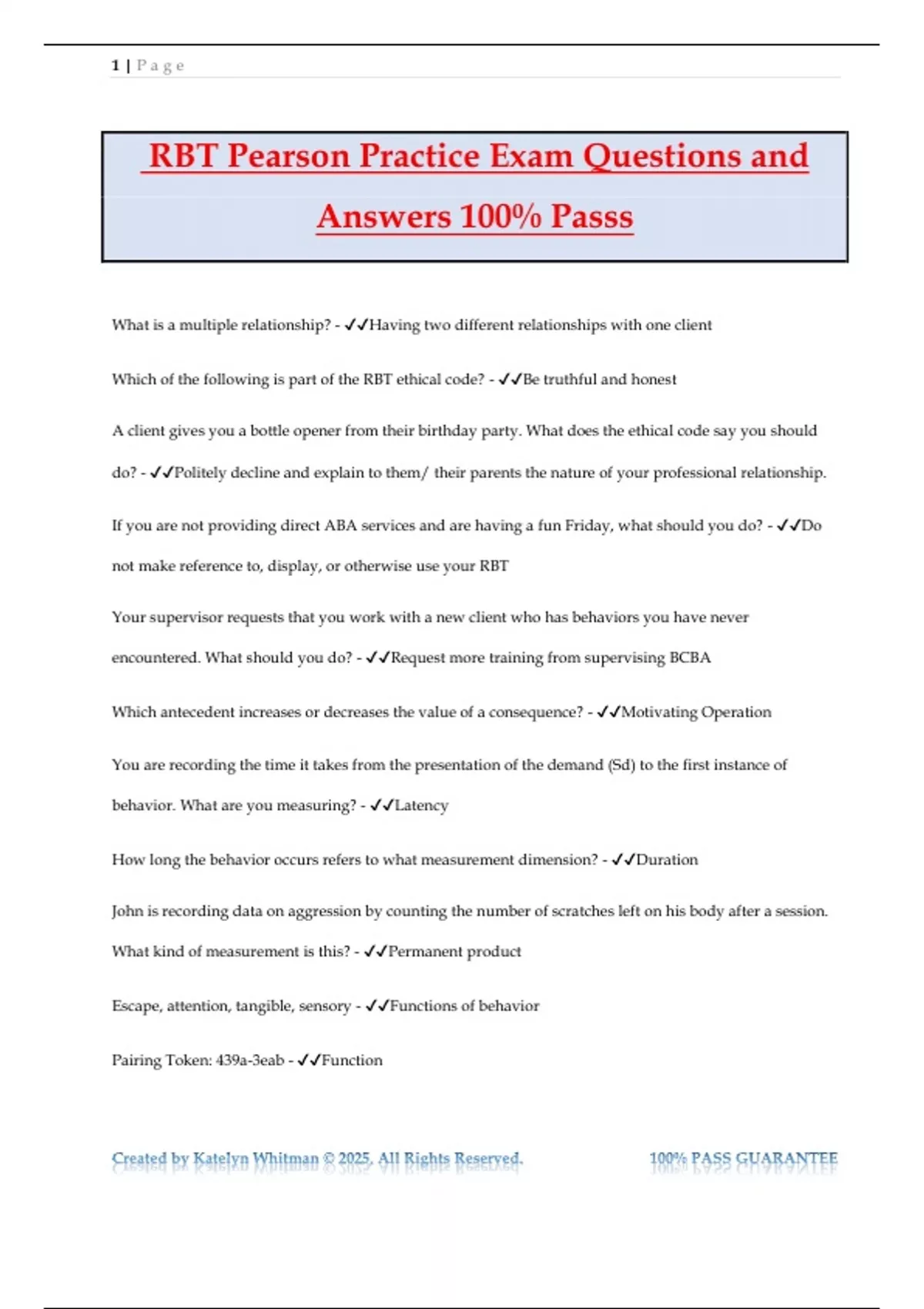 RBT Pearson Practice Exam Questions and Answers 100% Passs - RBT ...