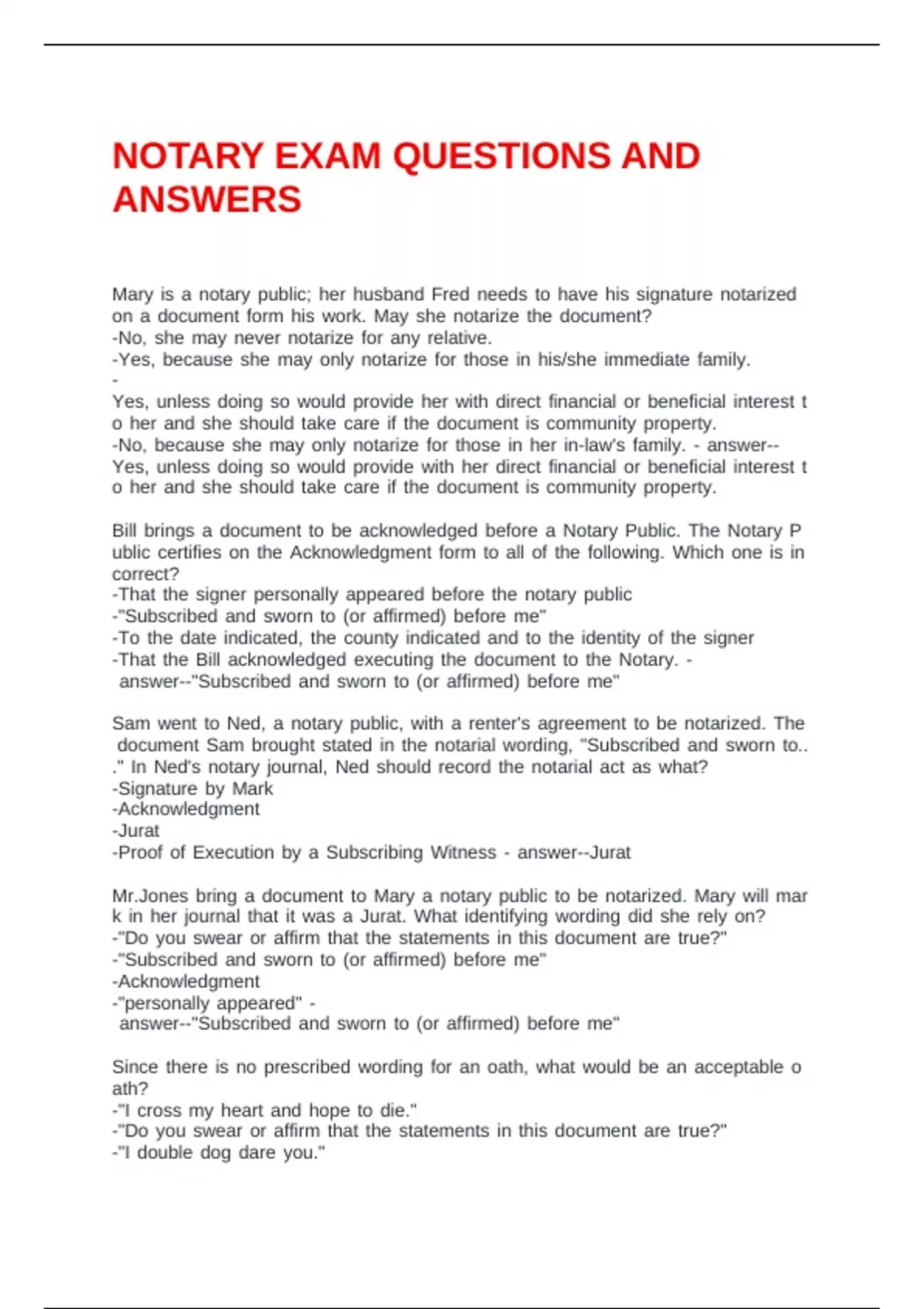 NOTARY EXAM QUESTIONS AND ANSWERS - Illinois notary - Stuvia US