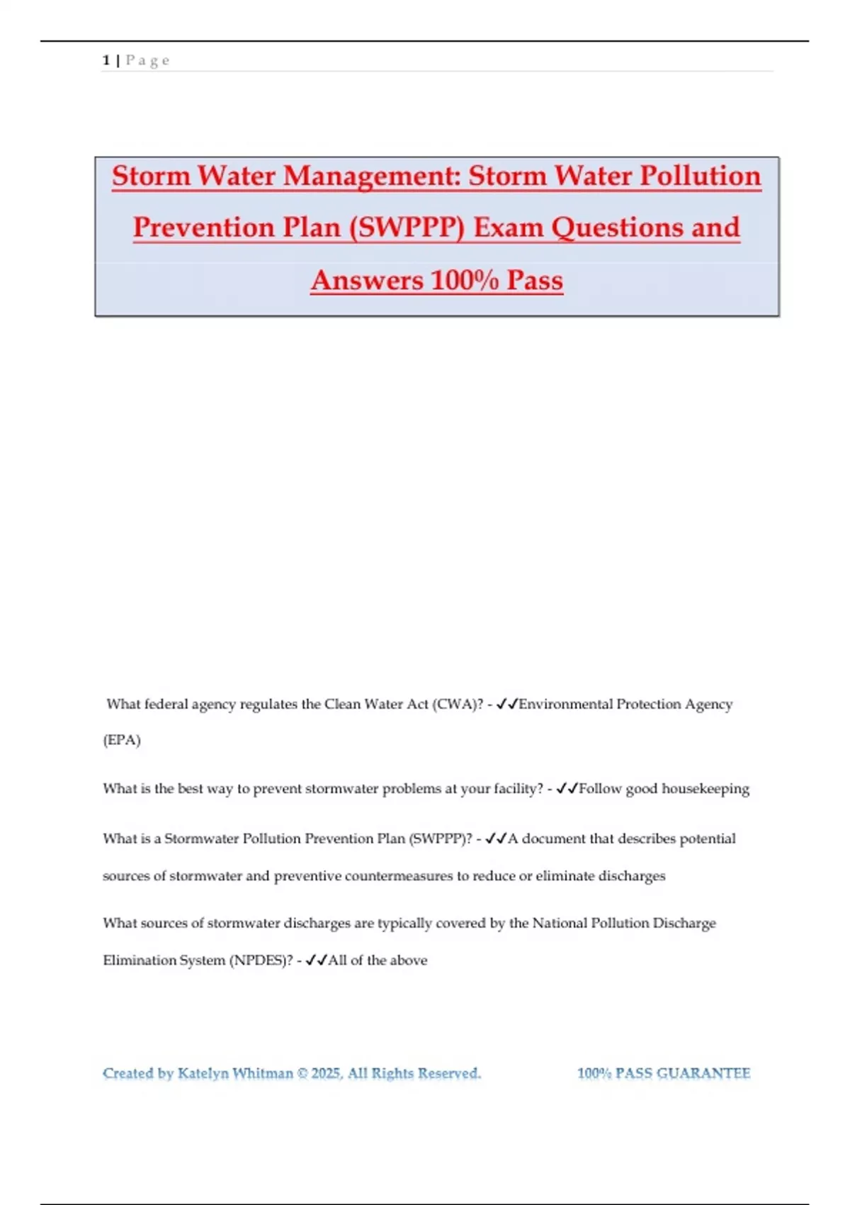 Storm Water Management: Storm Water Pollution Prevention Plan (SWPPP ...