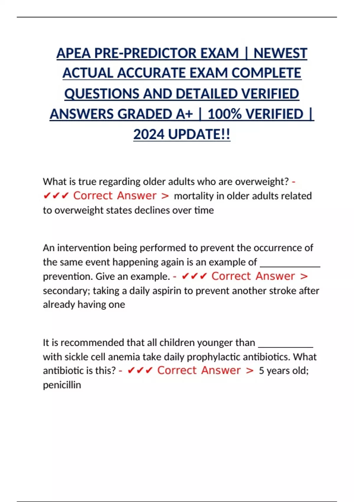 APEA PRE-PREDICTOR EXAM | NEWEST ACTUAL ACCURATE EXAM COMPLETE ...