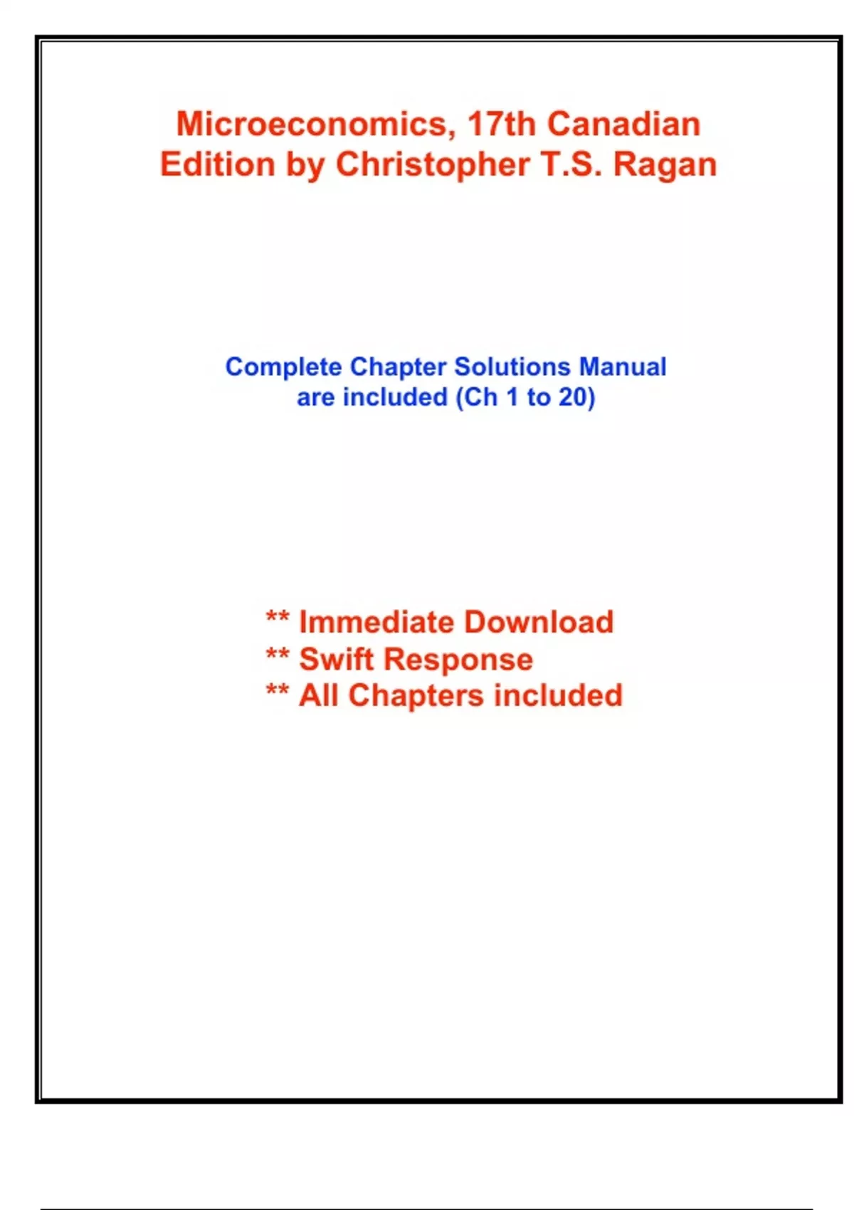 Solutions for Microeconomics, 17th Canadian Edition by Ragan (All ...