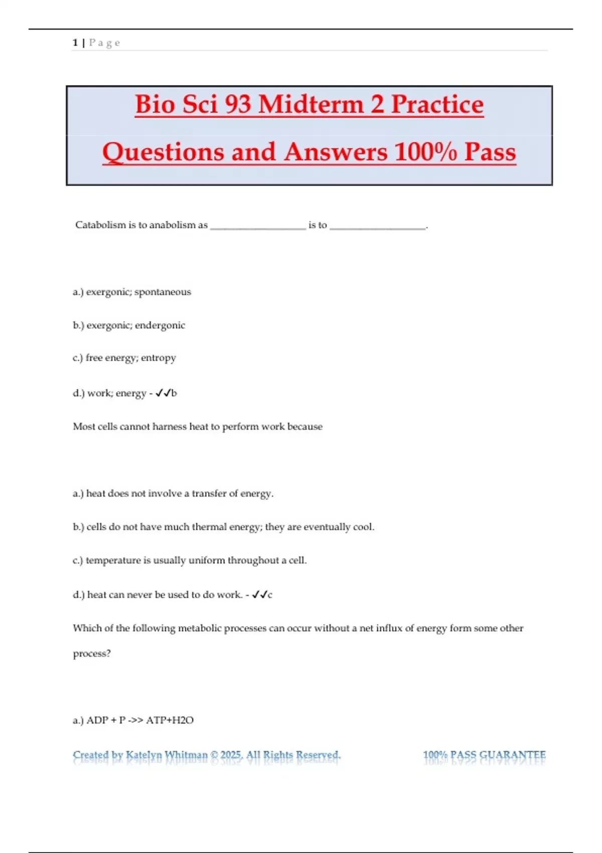 Bio Sci 93 Midterm 2 Practice Questions and Answers 100% Pass - UCI Bio 93 - Stuvia US