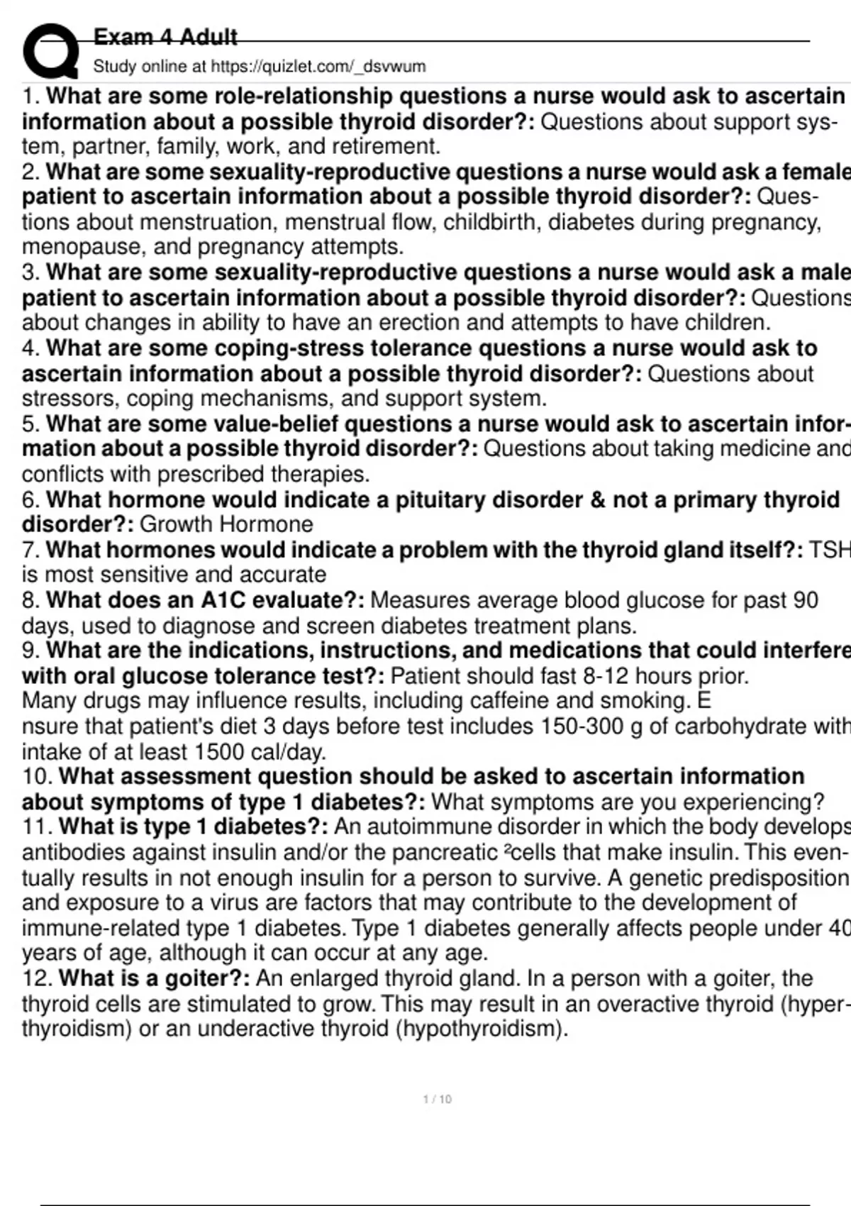 Thyroid Disorder exam 4 Adult - Thyroid - Stuvia US