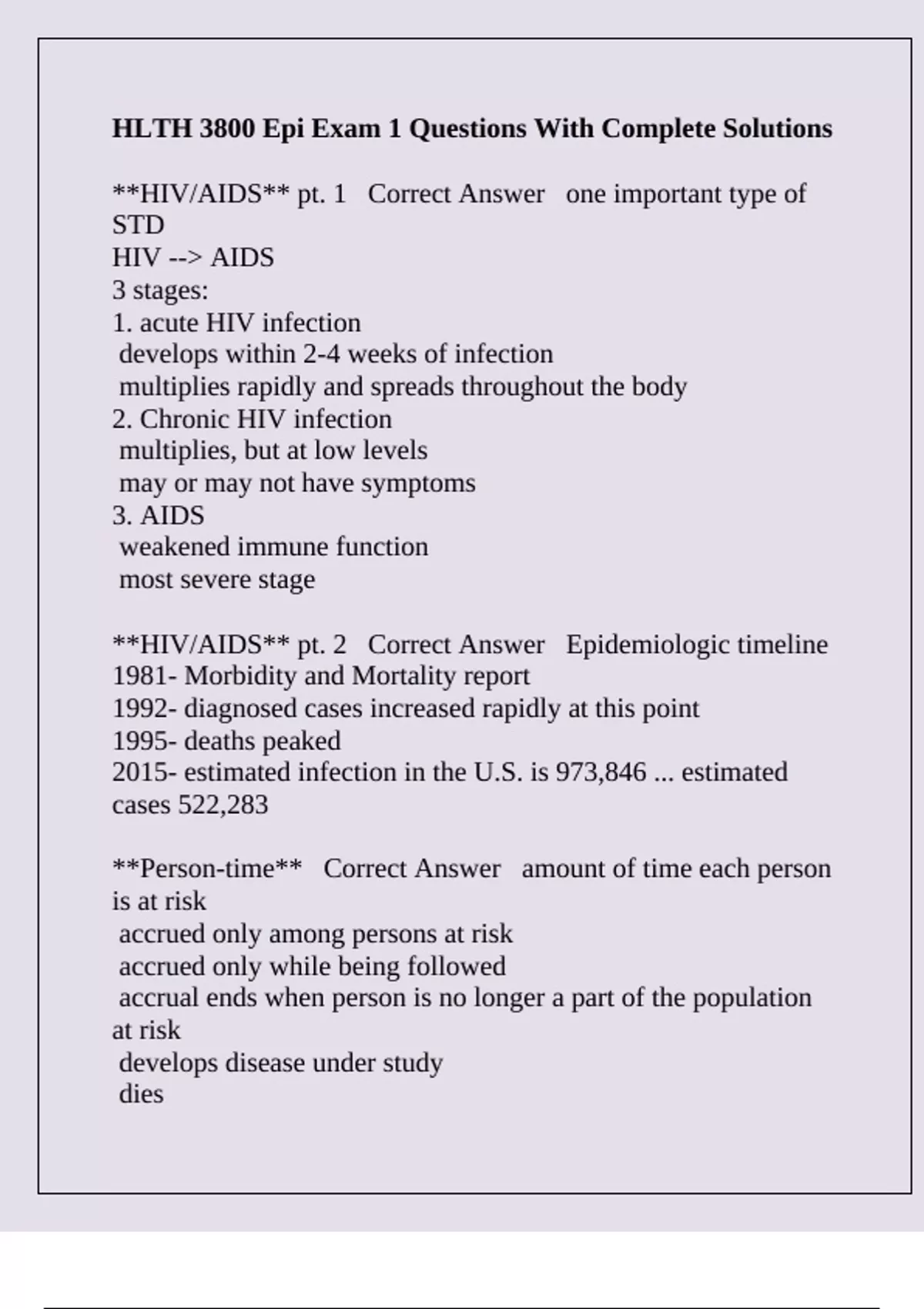 HLTH 3800 Epi Exam 1 Questions With Complete Solutions - HLTH 3800 - Stuvia US