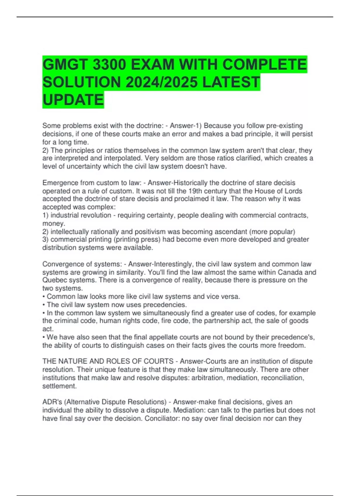 GMGT 3300 EXAM WITH COMPLETE SOLUTION 2024/2025 LATEST UPDATE - GMGT ...
