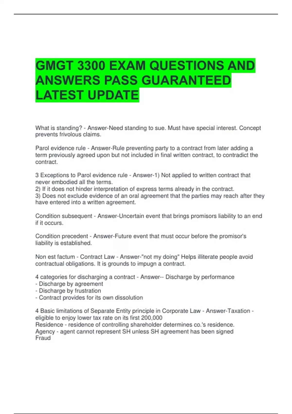 GMGT 3300 EXAM QUESTIONS AND ANSWERS PASS GUARANTEED LATEST UPDATE ...