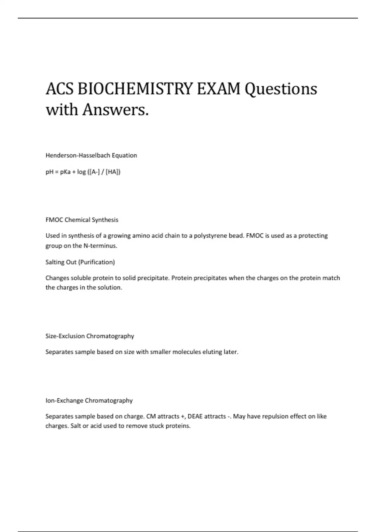 ACS BIOCHEMISTRY EXAM Questions with Answers. - ACS BIOCHEMISTRY ...