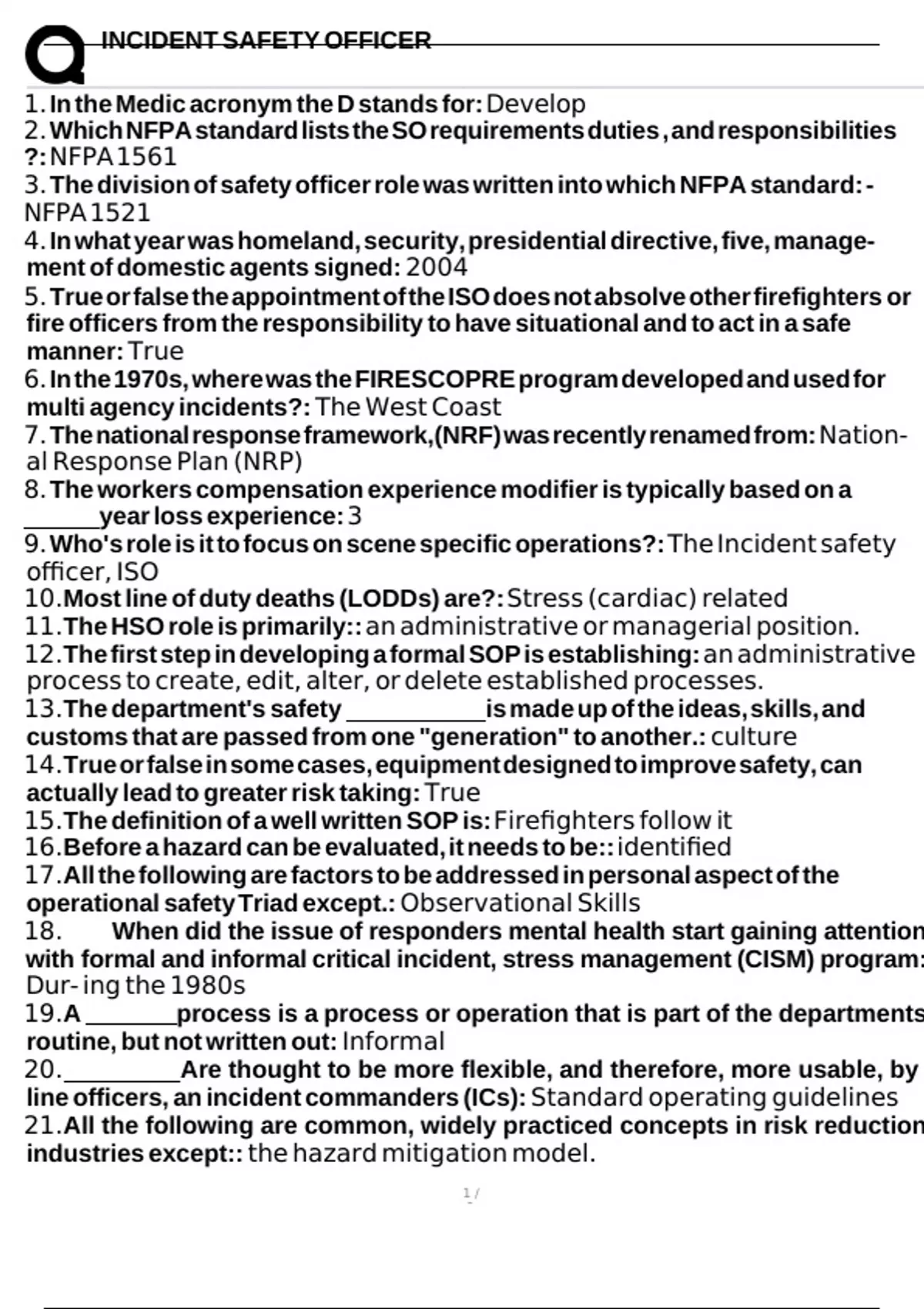 INCIDENT SAFETY OFFICER questions with complete solutions. - Incident ...