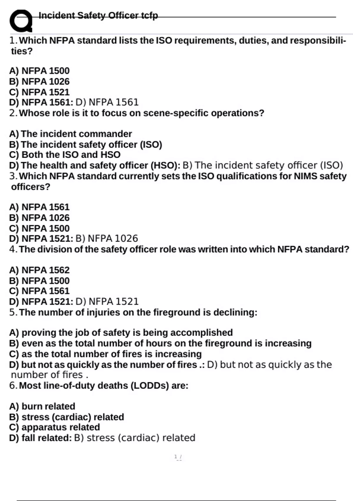 Incident Safety Officer tcfp questions with complete answers - Incident ...