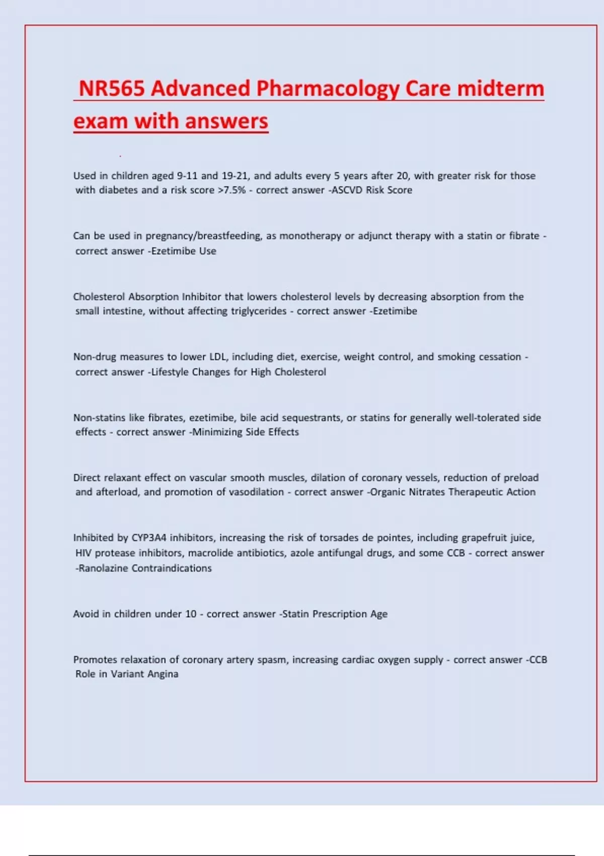 NR565 Advanced Pharmacology Care midterm exam with answers - NR 565 - Stuvia US