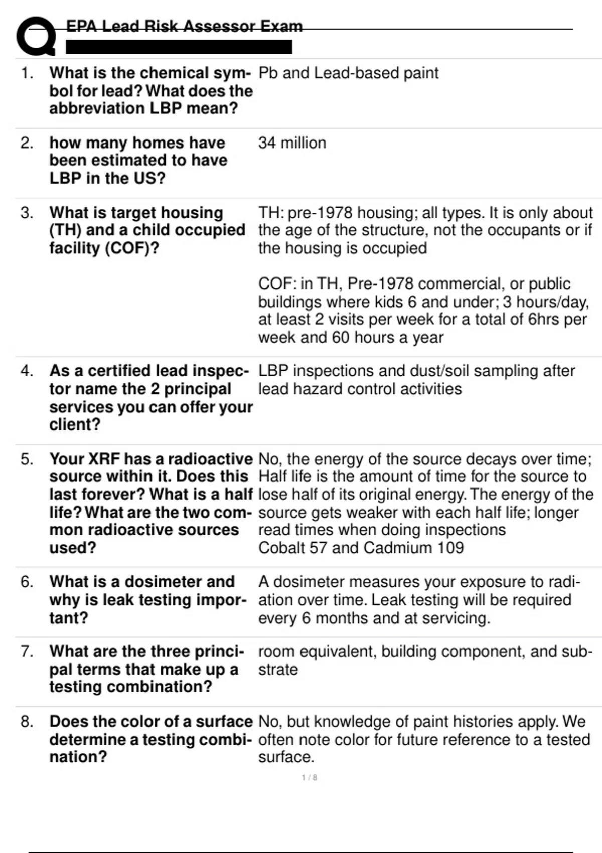 EPA LEAD RISK ASSESSOR EXAM AND STUDY GUIDE ACTUAL EXAM 110 QUESTIONS ...