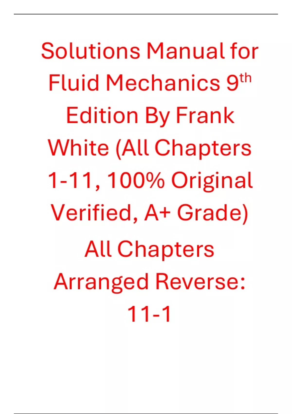Fluid Mechanics 9th Edition By Frank White (Solutions Manual) - Fluid Mechanics 9e Frank White ...