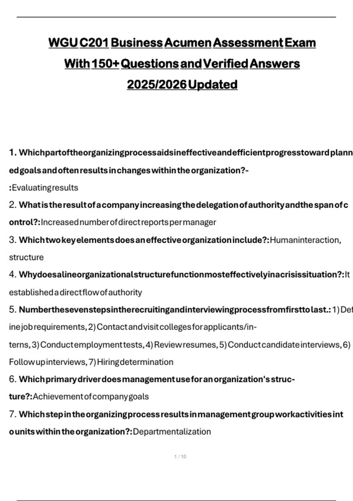 WGU C201 Business Acumen Assessment Exam With 150+ Questions and Verified Answers 2025/2026 ...