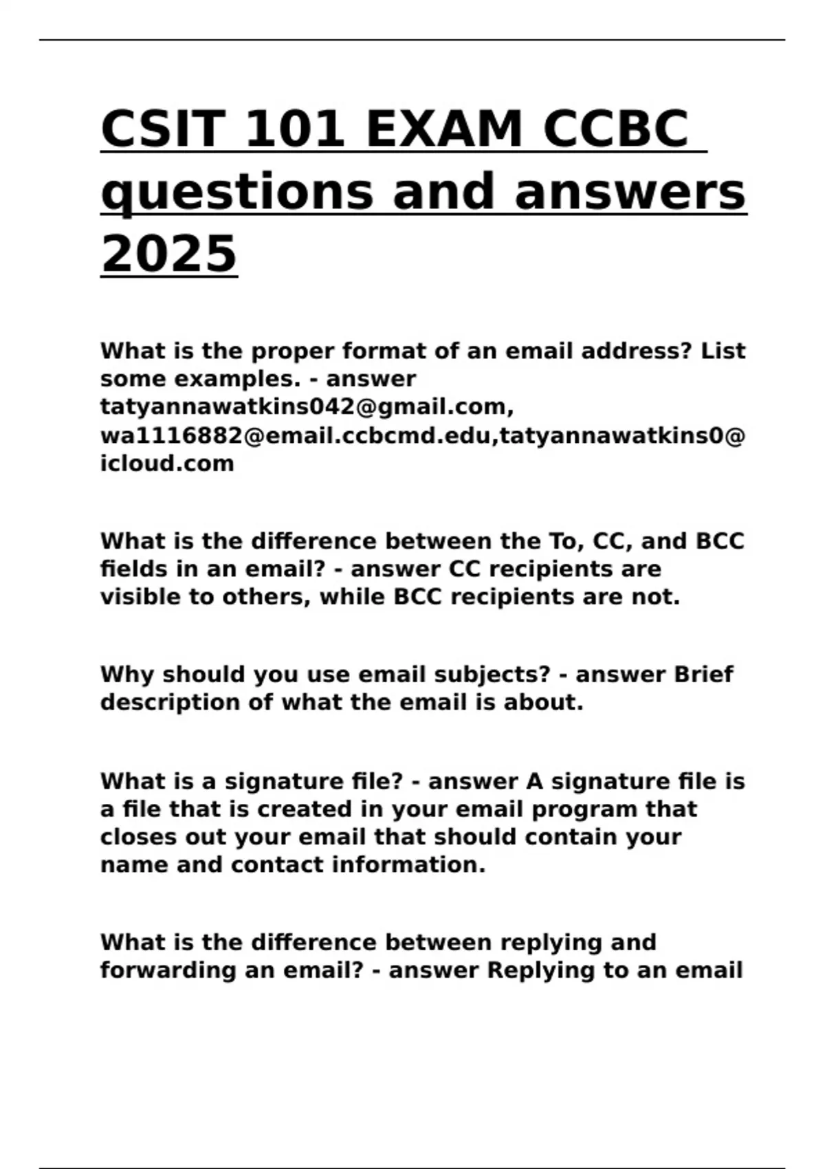 CSIT 101 EXAM CCBC questions and answers 2025. - CSIT 101 - Stuvia US