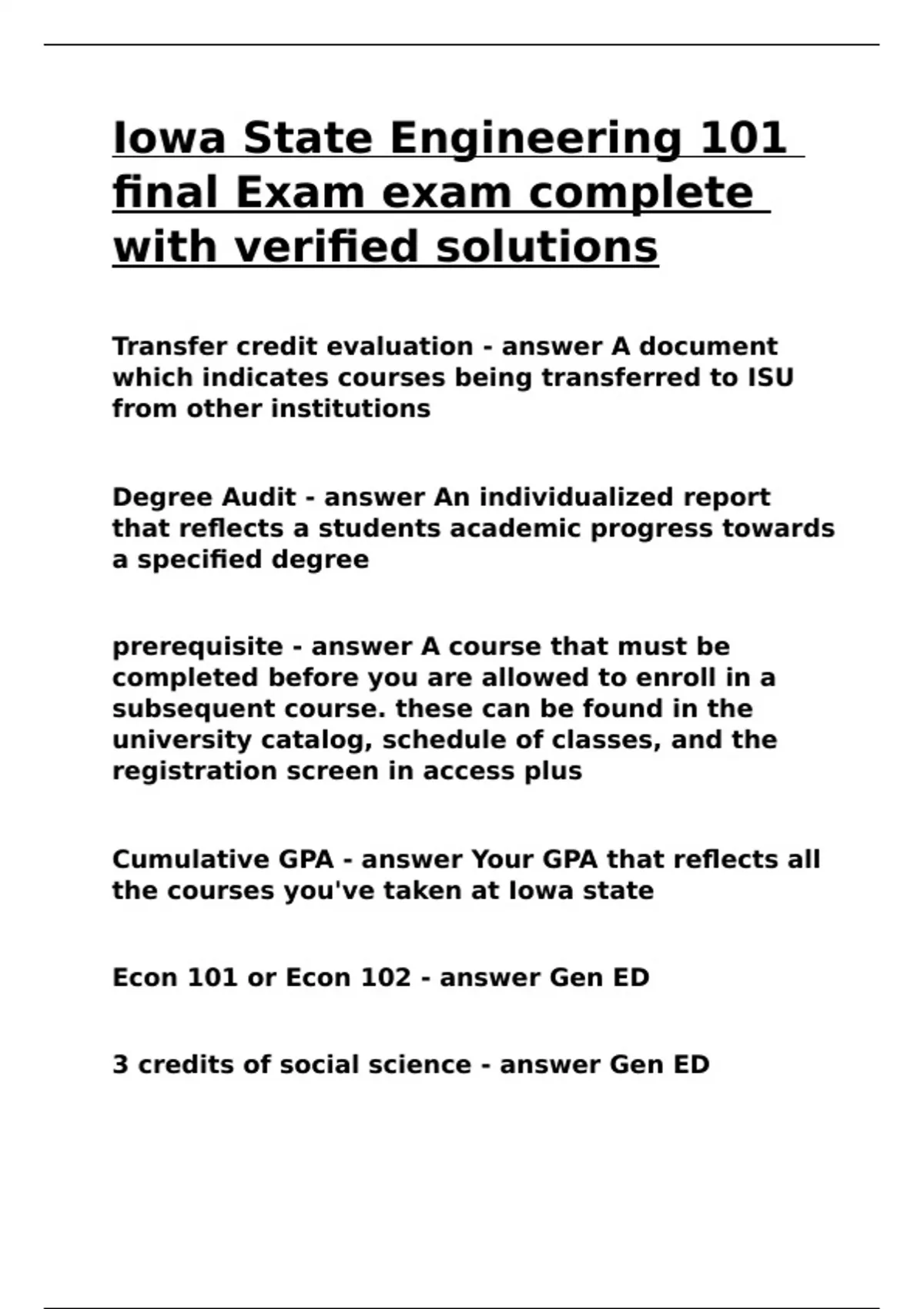 Iowa State Engineering 101 final Exam exam complete with verified ...