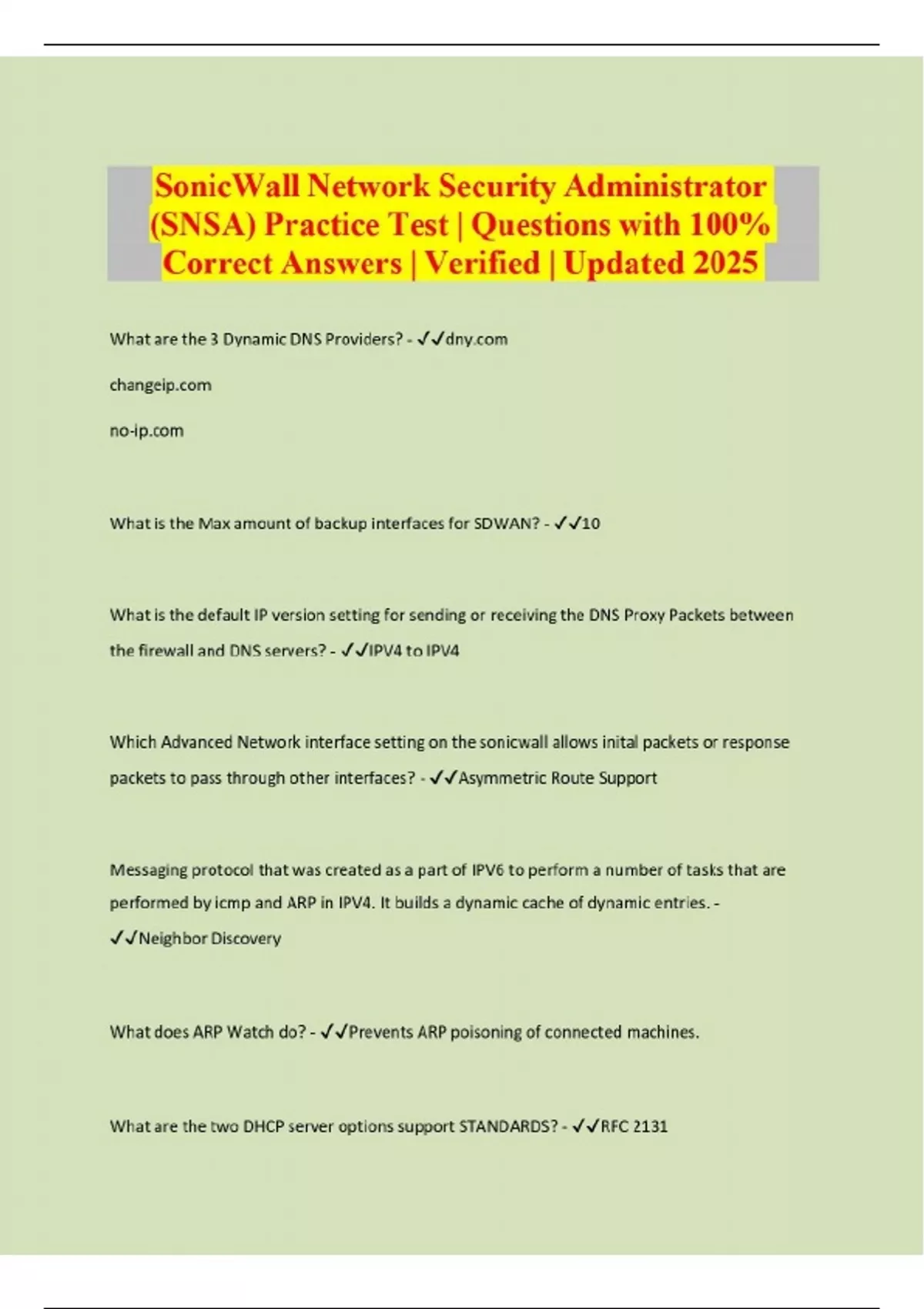 SonicWall Network Security Administrator (SNSA) Practice Test ...