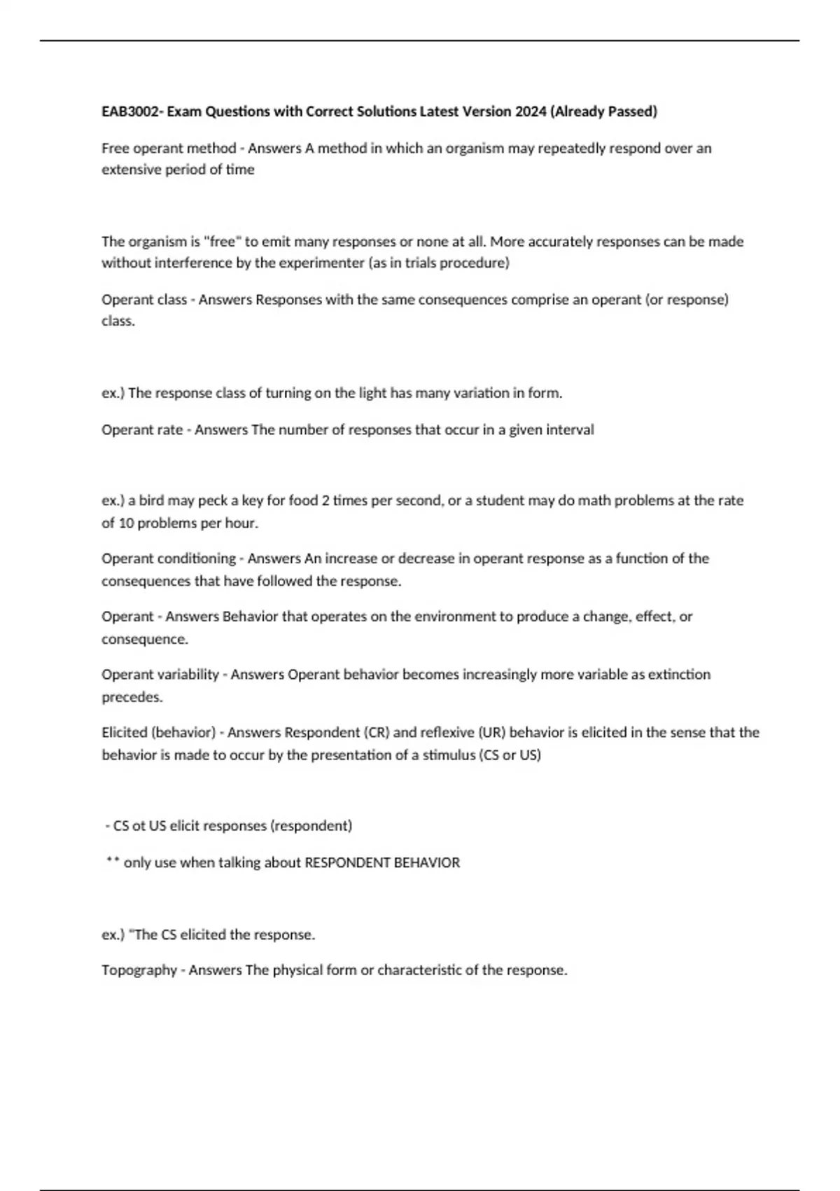 EAB3002- Exam Questions with Correct Solutions Latest Version 2024 ...