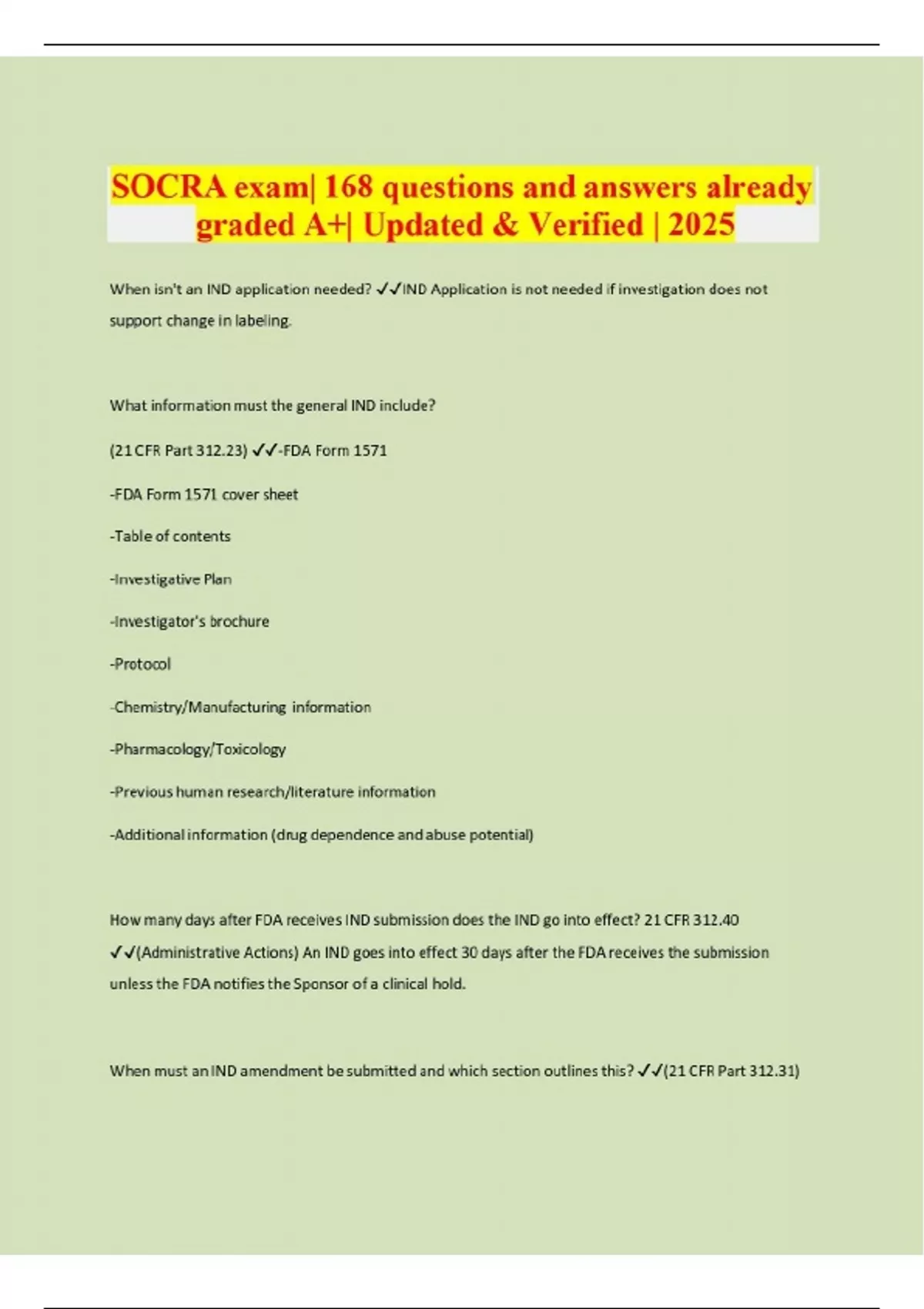 SOCRA exam| 168 questions and answers already graded A+| Updated & Verified | 2025 - SOCRA ...