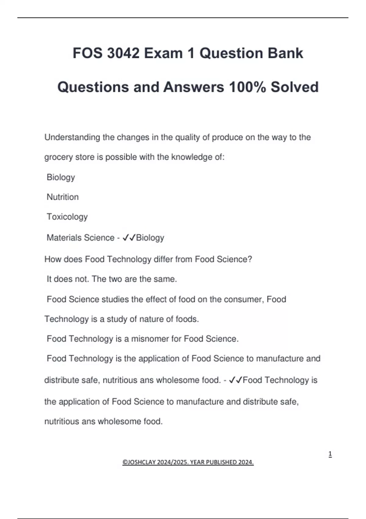 FOS 3042 Exam 1 Question Bank Questions and Answers 100% Solved - FOS ...