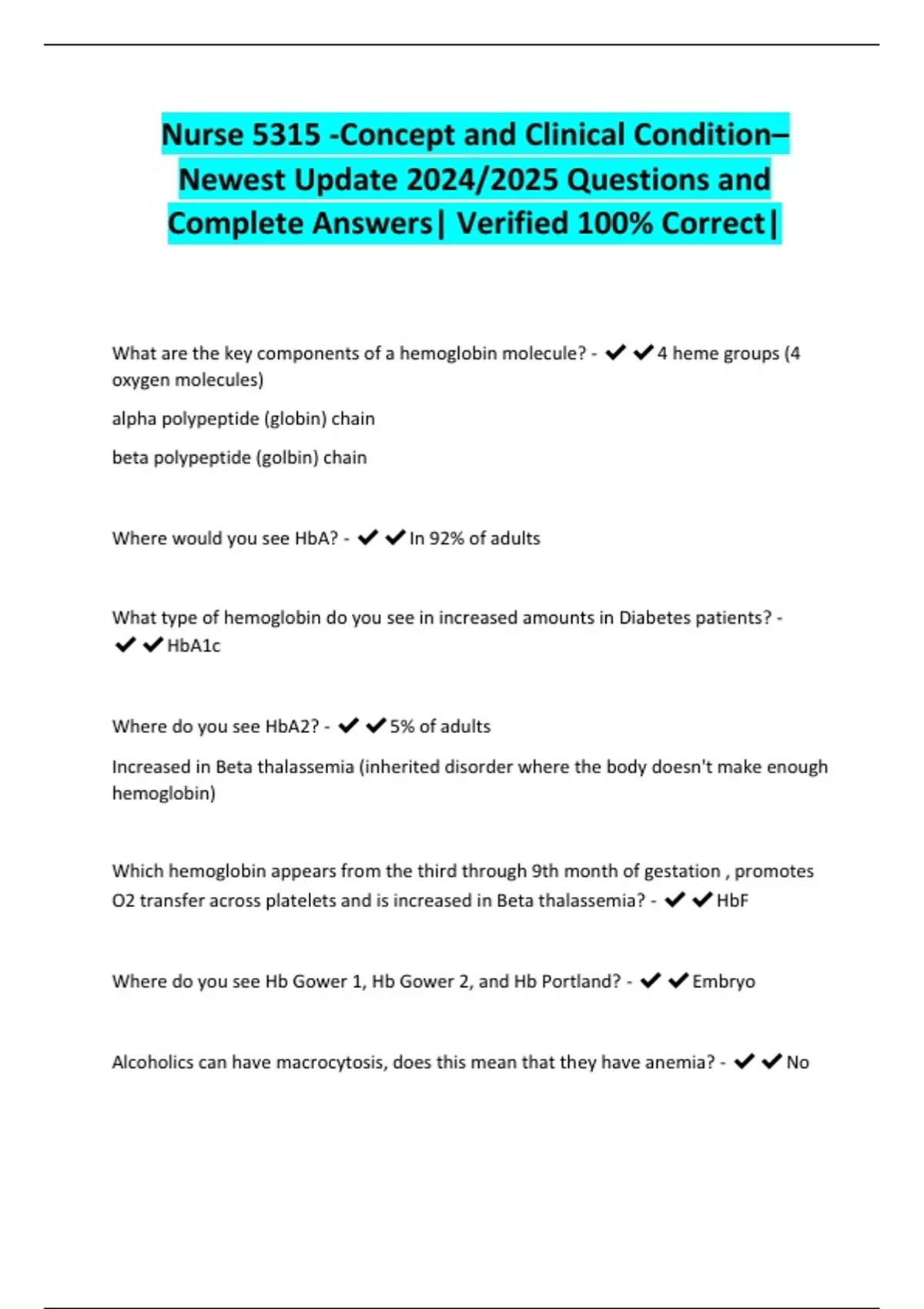 Nurse 5315 -Concept and Clinical Condition– Newest Update 2024/2025 ...