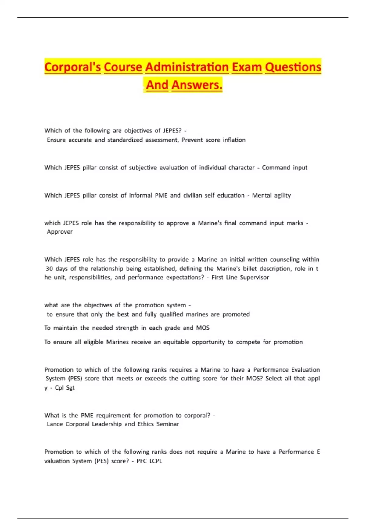 Cpl's Course Administration Test Newest Version 2024/2025 (Questions ...