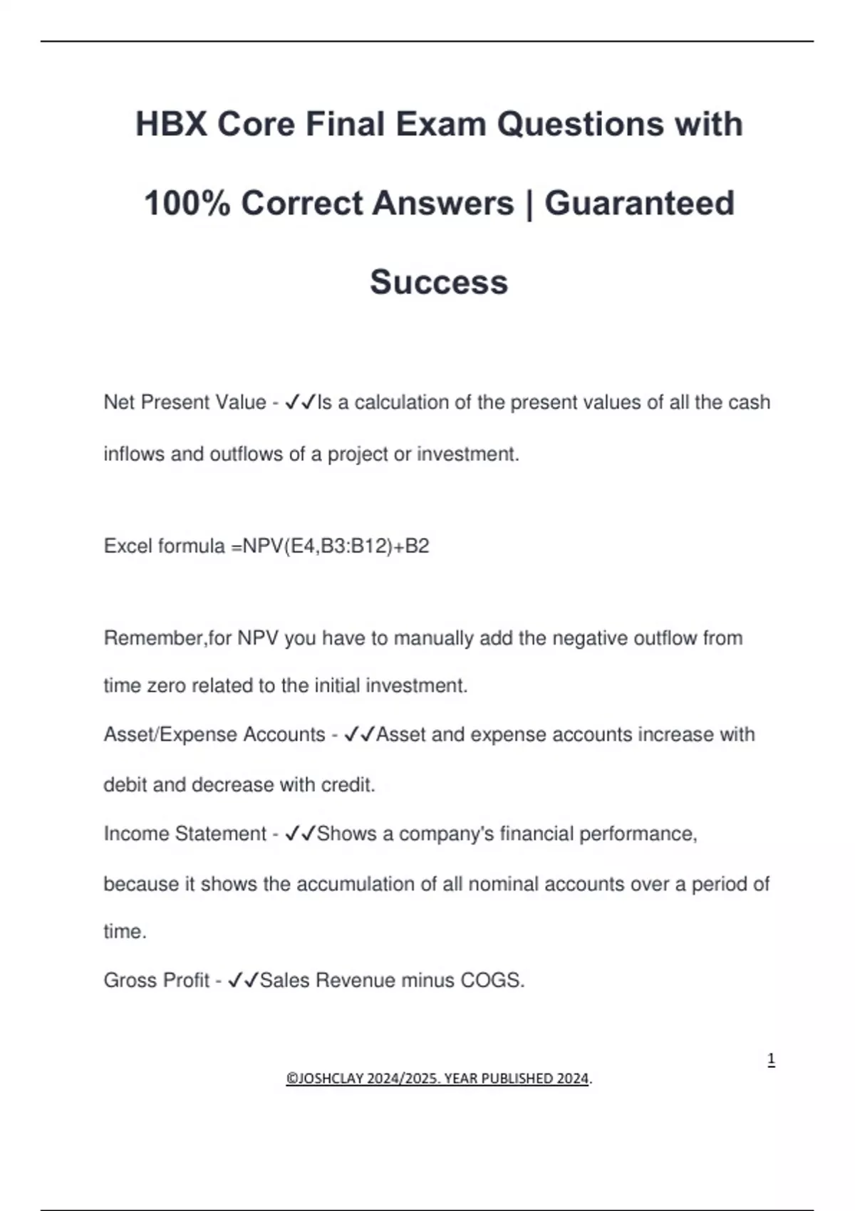 HBX EXAM PACKAGE DEAL QUESTIONS AND VERIFIED ANSWERS 100% GUARANTEED ...