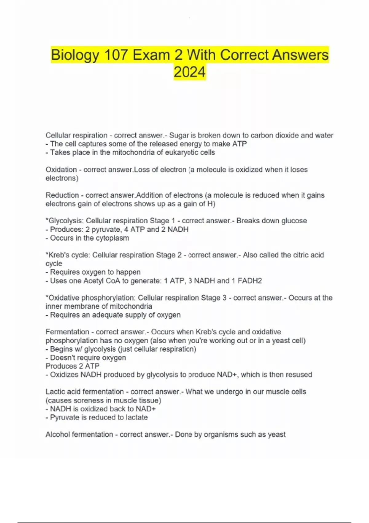 Biology 107 Exam 2 With Correct Answers 2024 - Biology 107 - Stuvia US