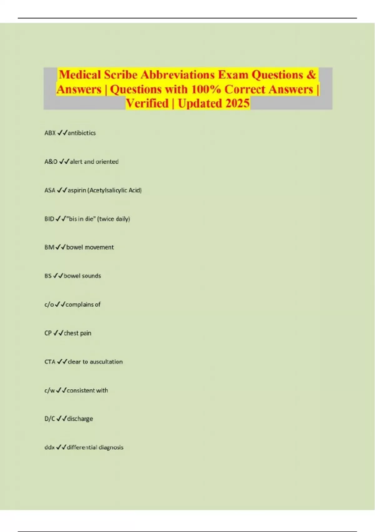 Medical Scribe Abbreviations Exam Questions & Answers | Questions with ...