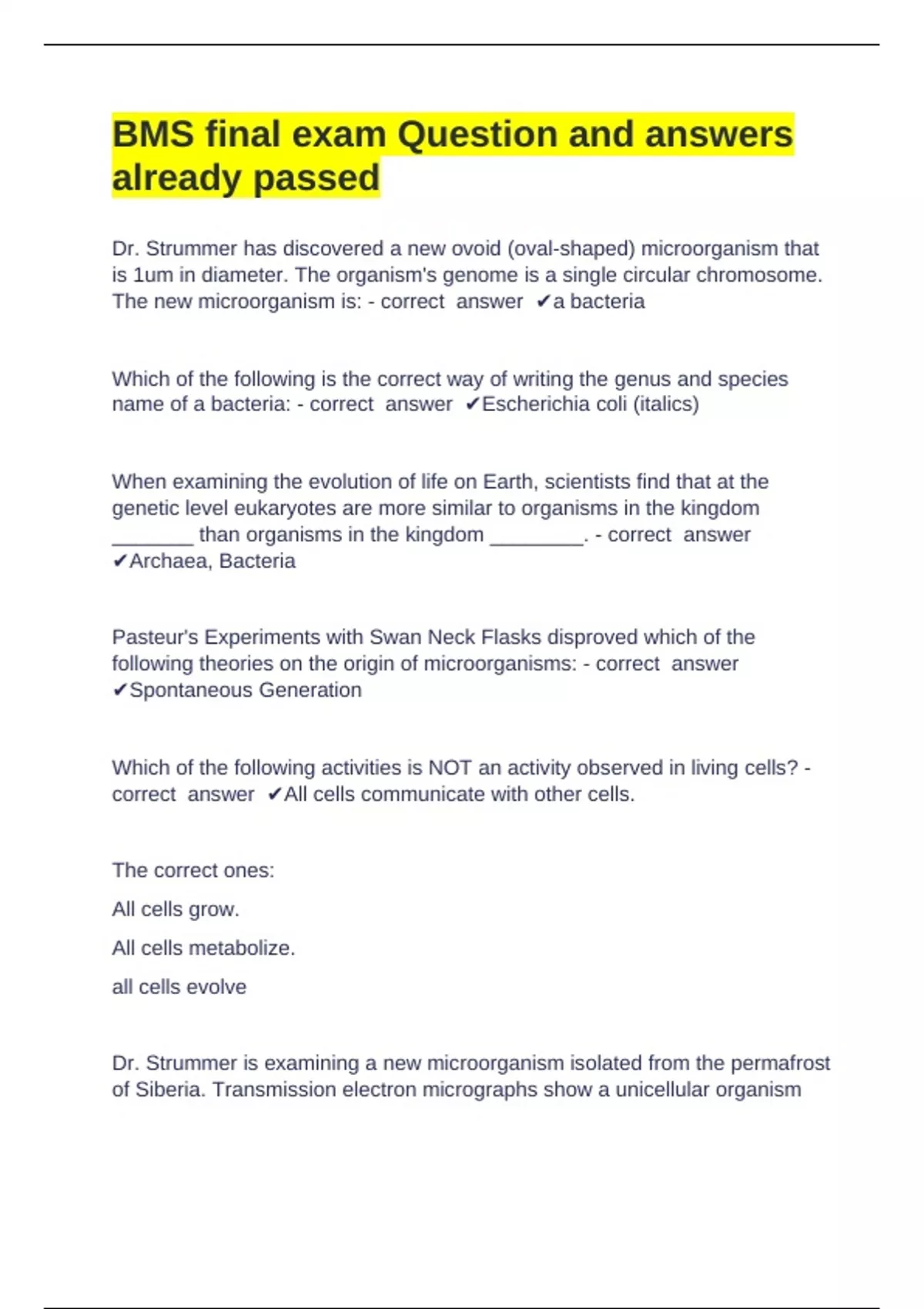 BMS final exam Question and answers already passed - BMS - Stuvia US