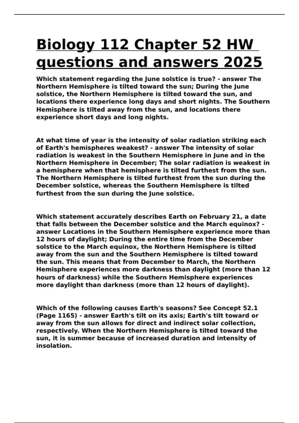 Biology 112 Chapter 52 HW questions and answers 2025. - Astronomy ...