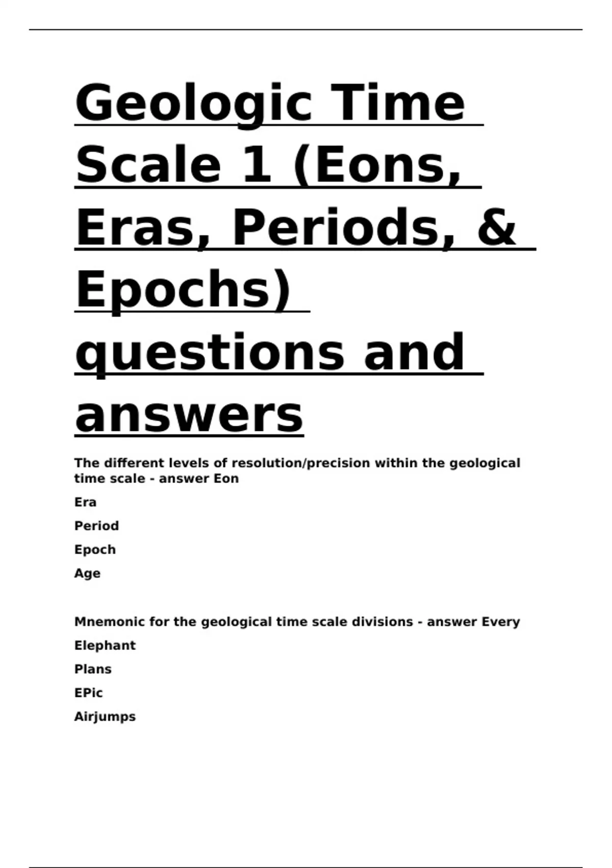 Geologic Time Scale 1 (Eons, Eras, Periods, & Epochs) questions and ...