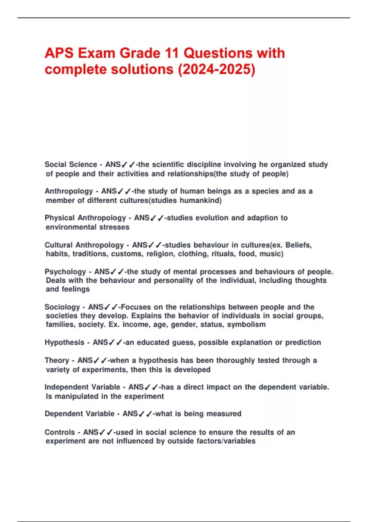 APS Exam Grade 11 Questions with complete solutions (). - APS - Stuvia US