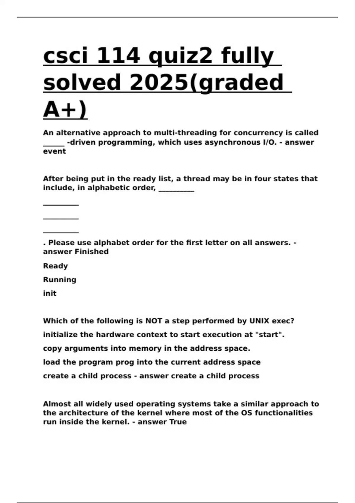 csci 114 quiz2 fully solved 2025(graded A+). - JAVA Programming - Stuvia US