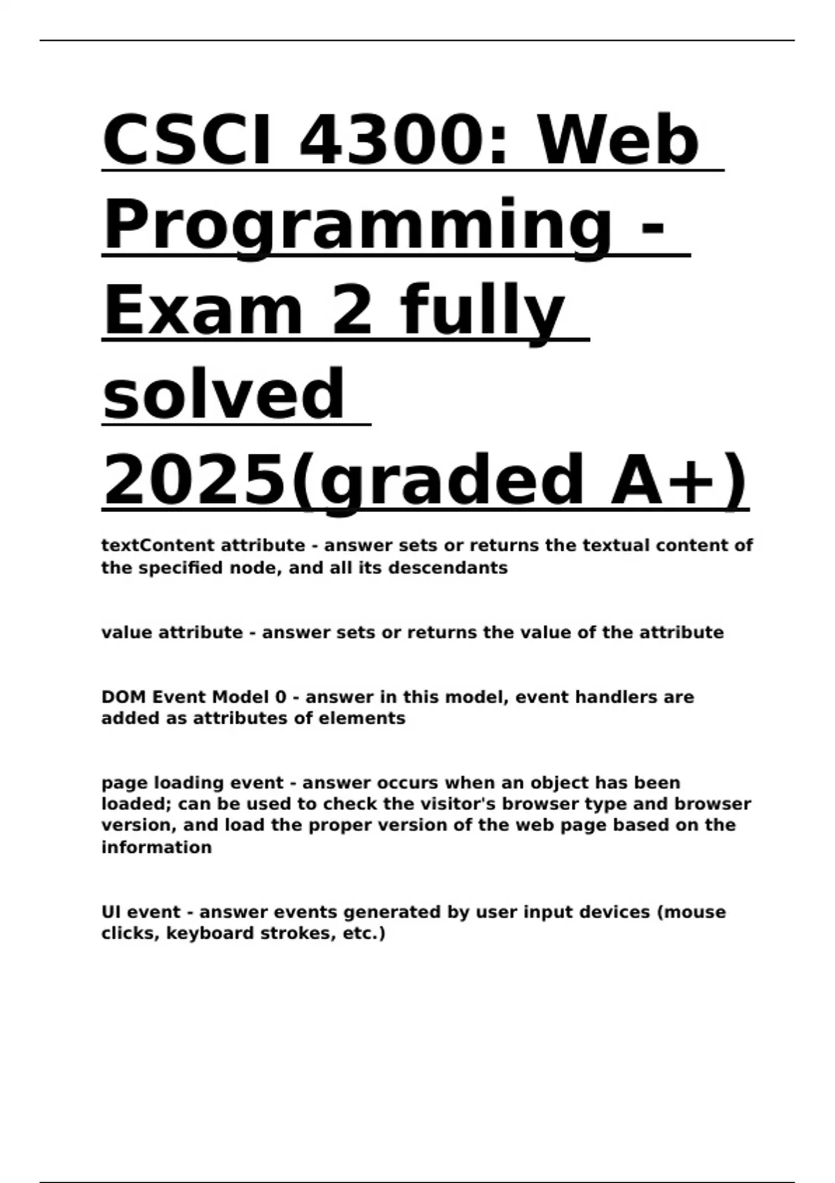 CSCI 4300 Web Programming - Exam 2 fully solved 2025(graded A+). - JAVA Programming - Stuvia US