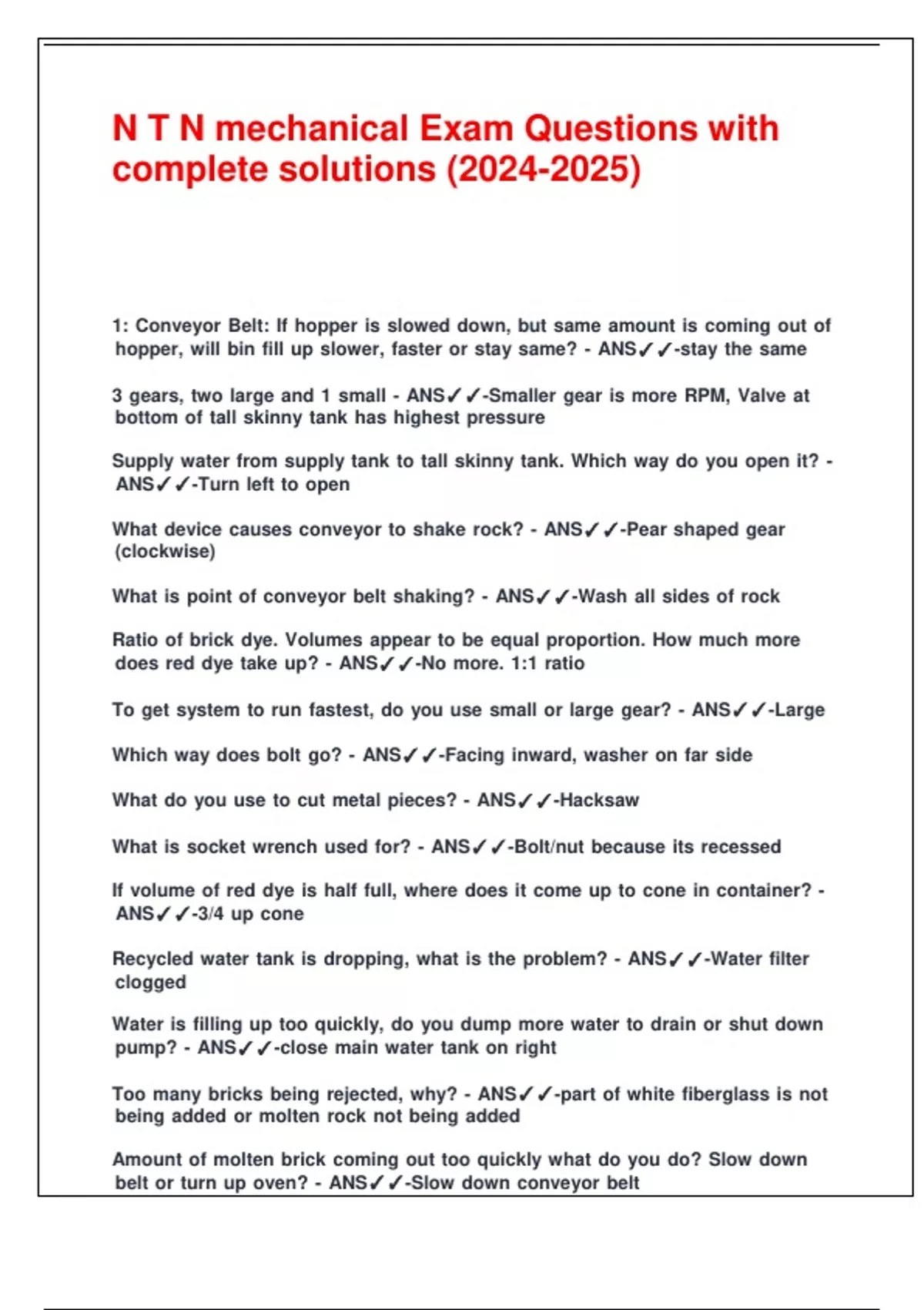 N T N mechanical Exam Questions with complete solutions (). - NTN ...