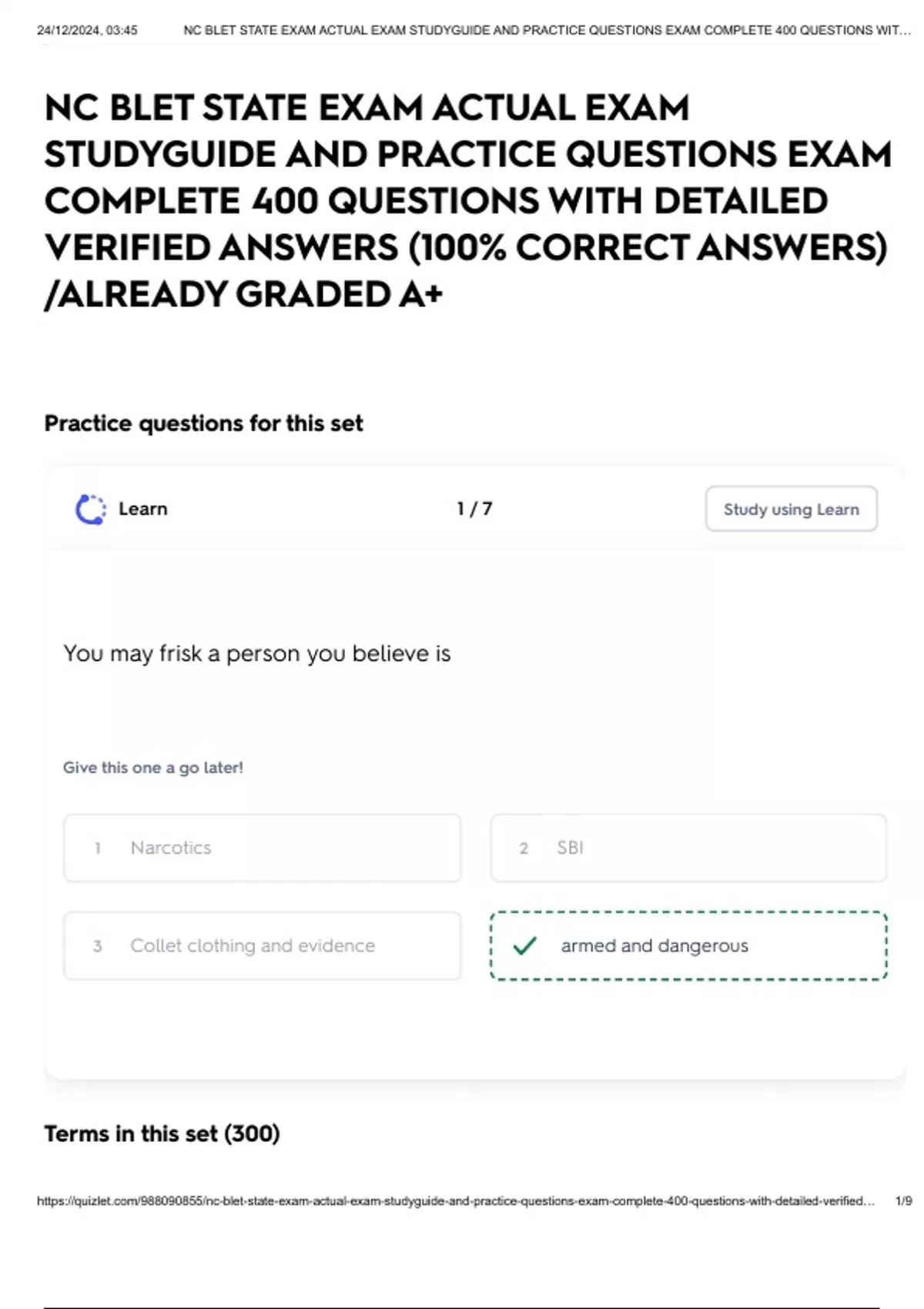 NC BLET STATE EXAM ACTUAL EXAM STUDYGUIDE AND PRACTICE QUESTIONS EXAM ...