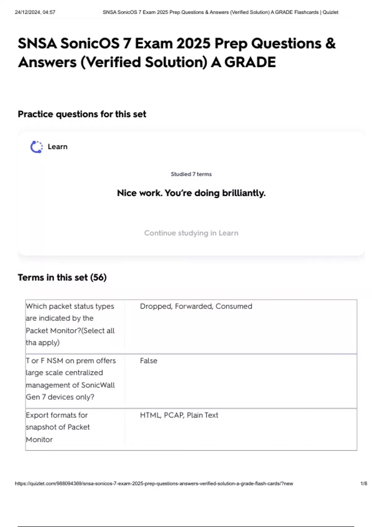 SNSA SonicOS 7 Exam 2025 Prep Questions & Answers (Verified Solution) A ...