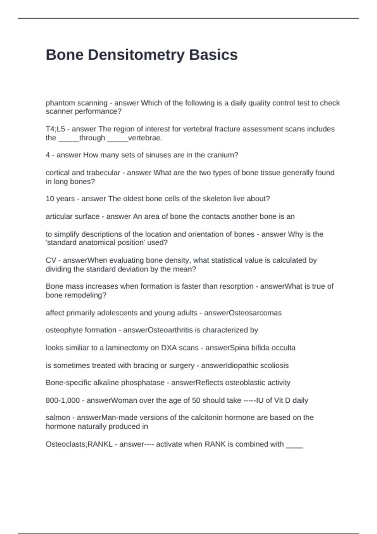 Bone Densitometry Basics Questions and Answers Graded A+ - Bone ...