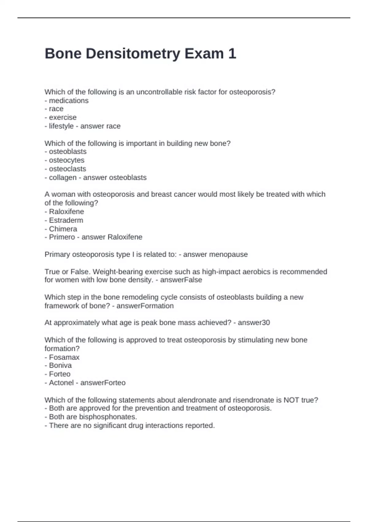 Bone Densitometry Exam 1, Questions and Answers - Bone Densitometry ...