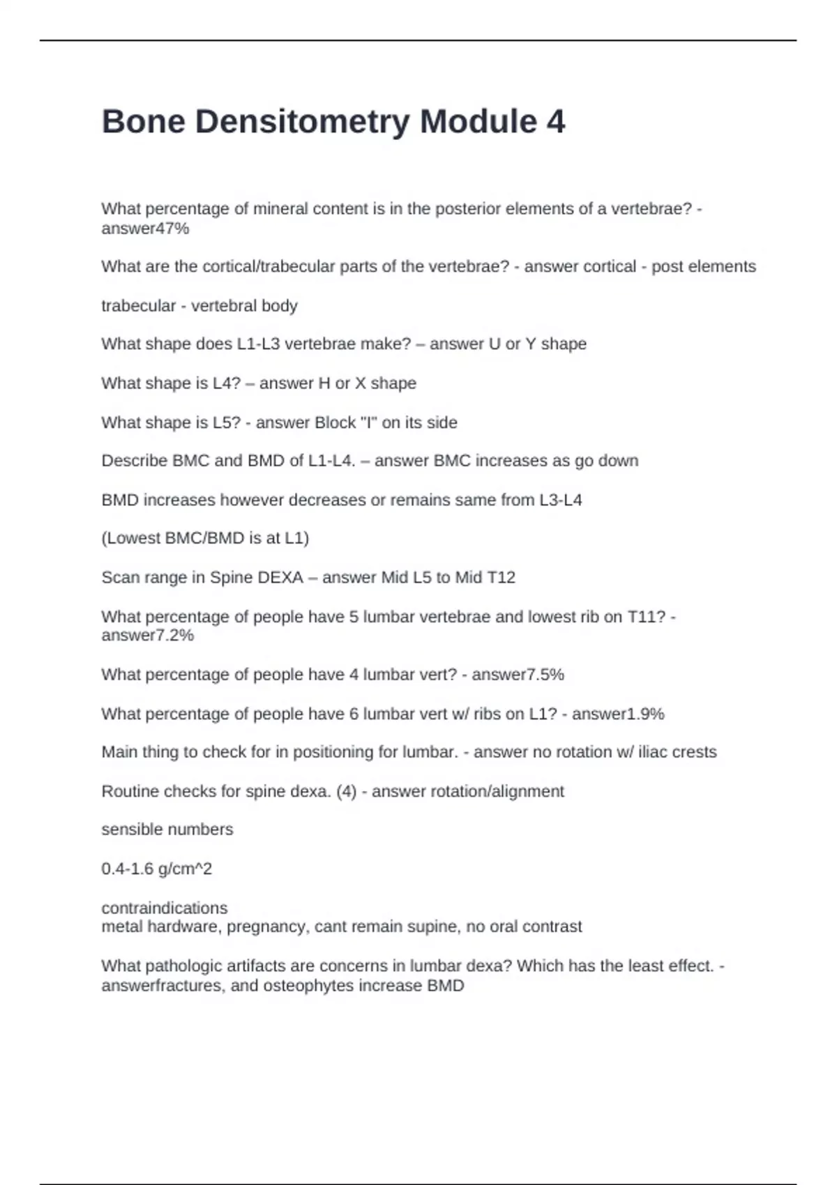 Bone Densitometry Module 4 Questions with Solutions - Bone Densitometry ...