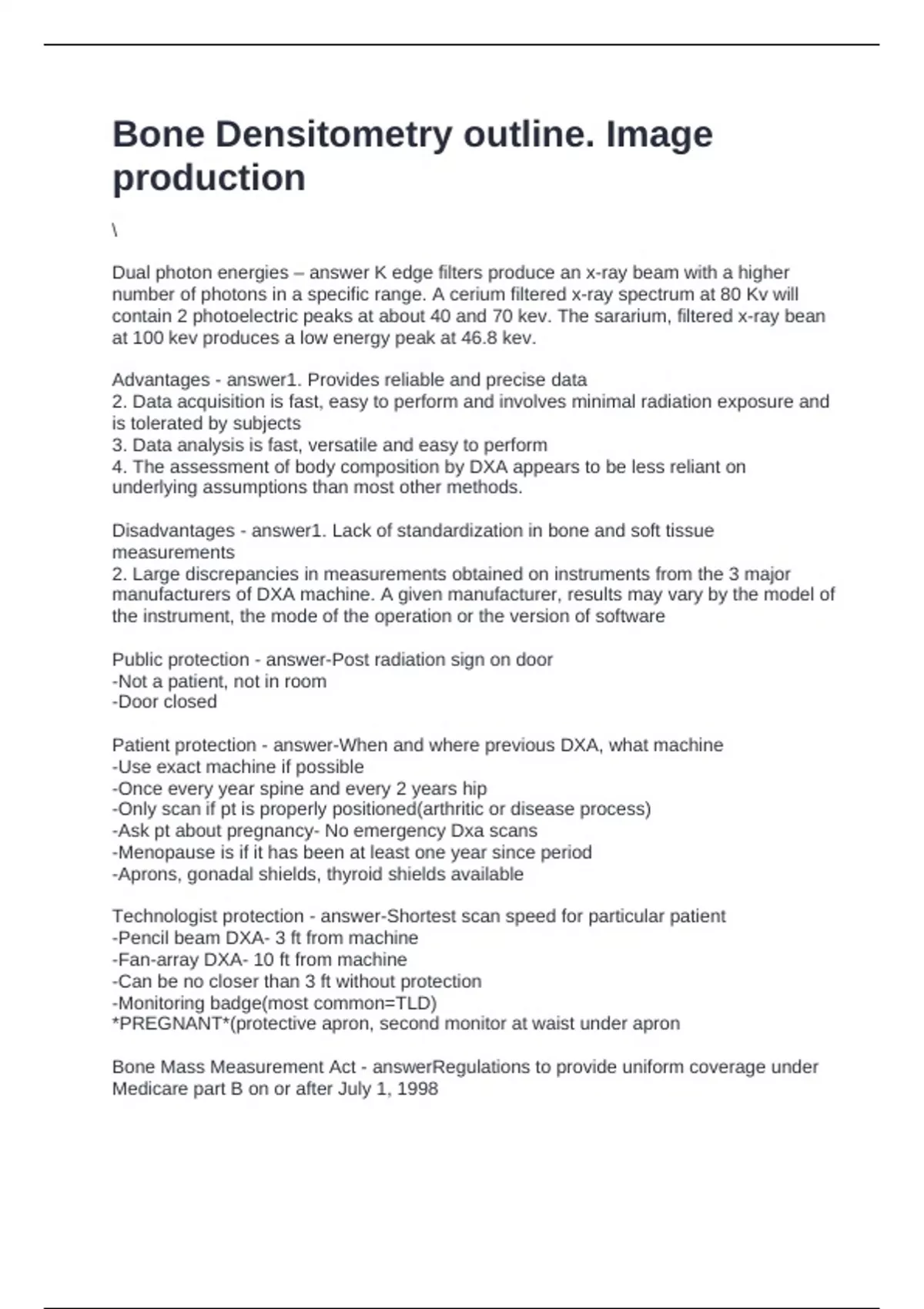 Bone Densitometry outline. Image production Questions and Answers Fully ...