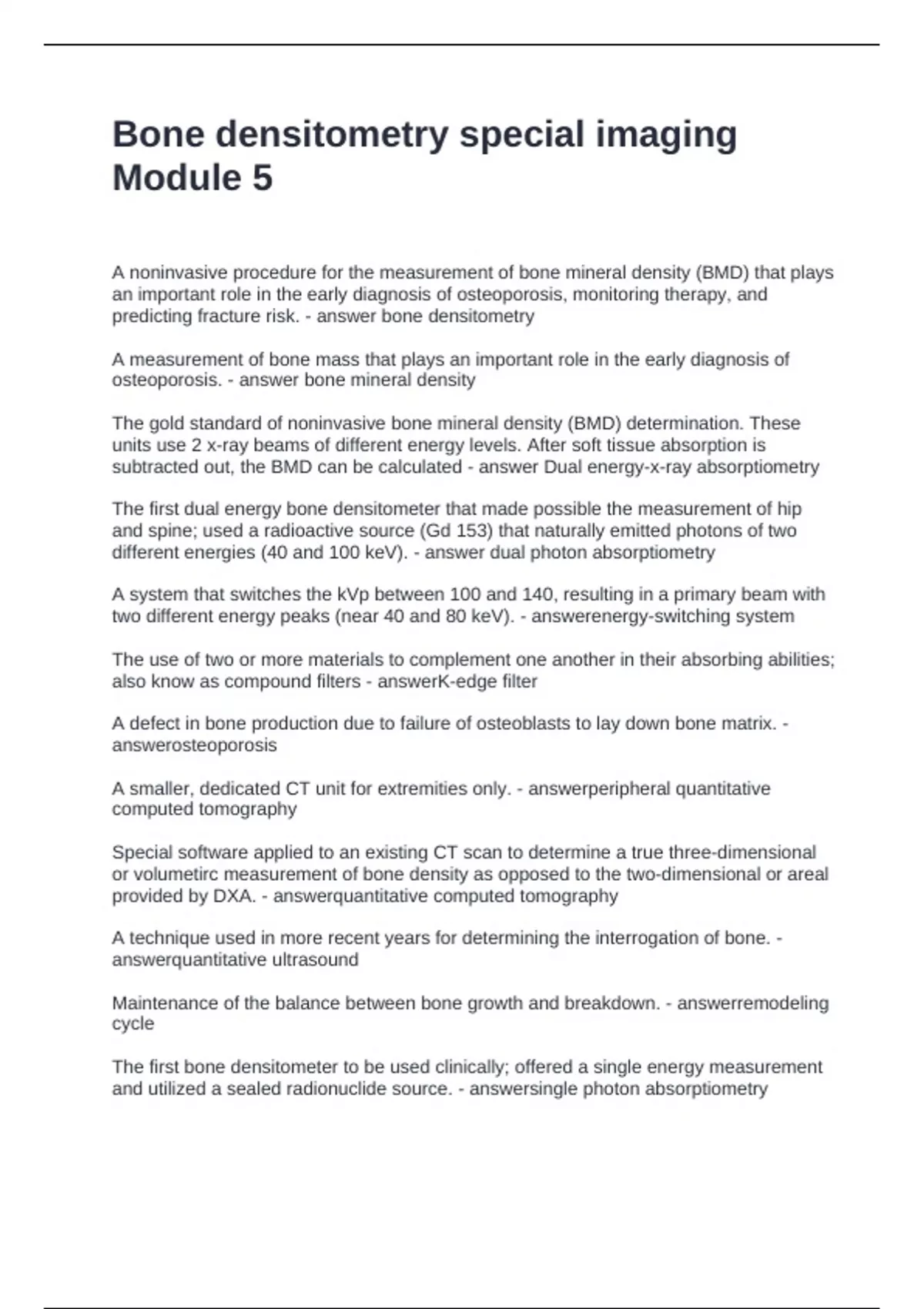 Bone densitometry special imaging Module 5 Questions and Answers 2024 ...