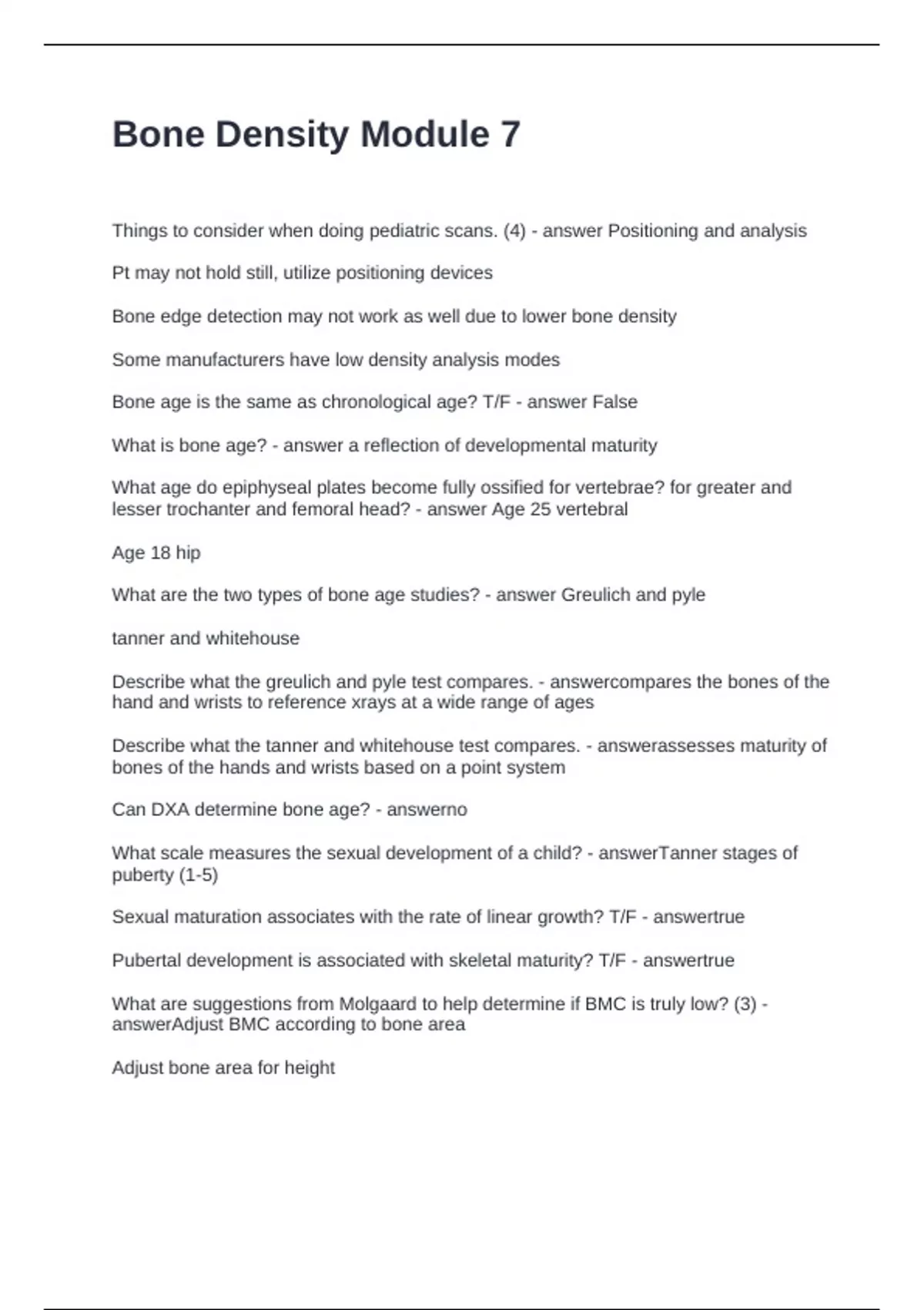 Bone Density Module 7. Questions with Correct Answers - Bone ...